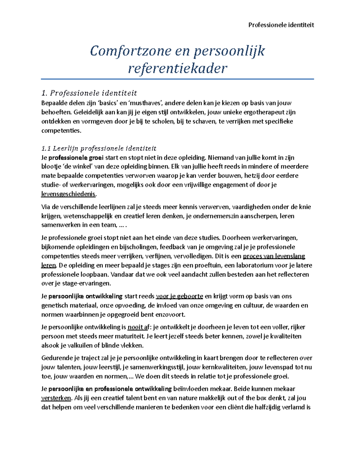 Comfortzone en persoonlijk referentiekader - Professionele identiteit ...
