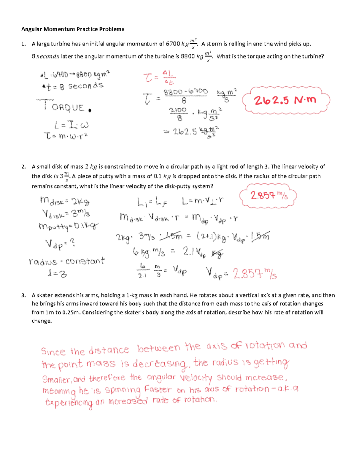 M9L4 Activity 2 Problems - Angular Momentum Practice Problems A large turbine has an initial ...