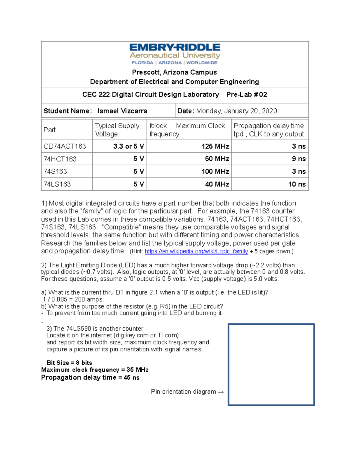 CEC Pre-Lab 02 - Most digital integrated circuits have a part number ...