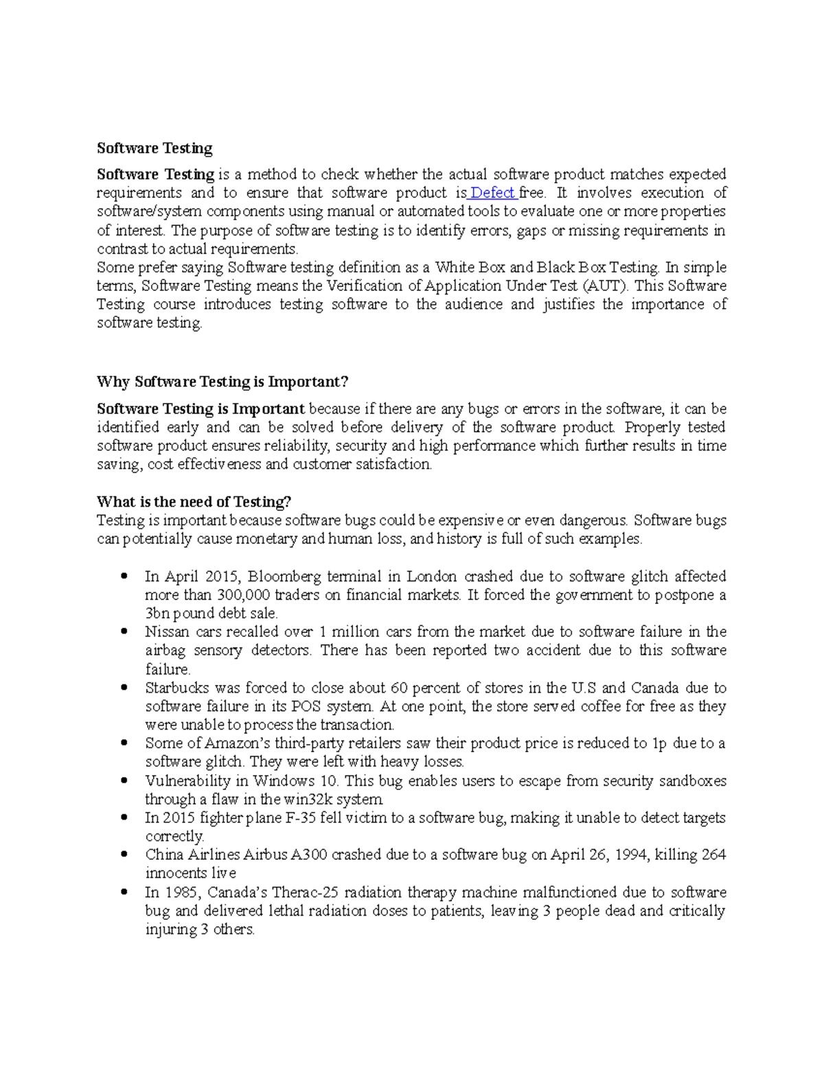 Swtesting Part 1 Testing Software Testing Software Testing Is A Method To Check Whether The