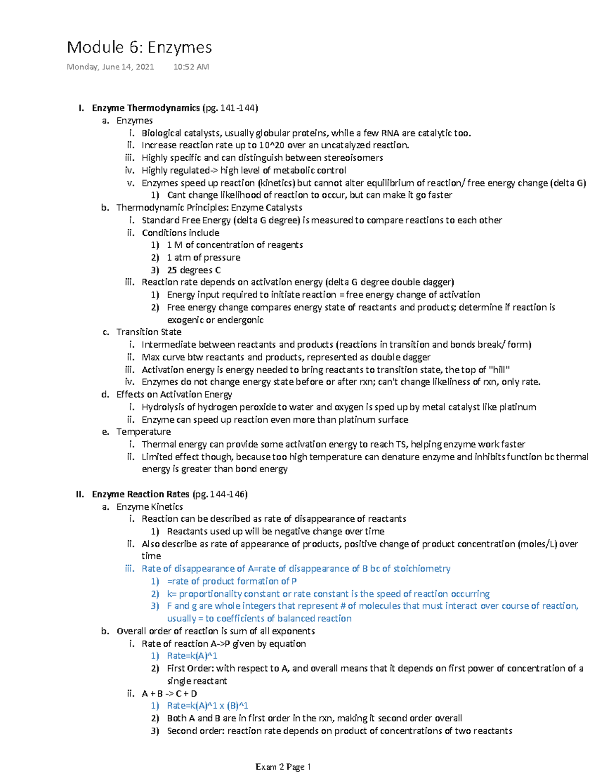 Module 6 Enzymes - Enzyme mechanisms, equations, steady state kinetics, thermodynamics, and ...
