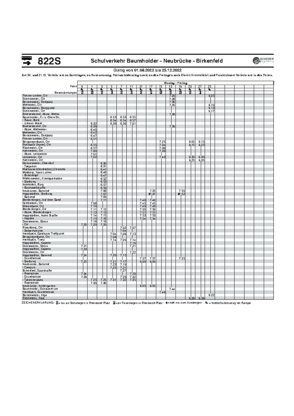 Fahrplan Linie 822S Schulverkehr Baumholder-Neubruecke -Birkenfeld - 822S Schulverkehr ...