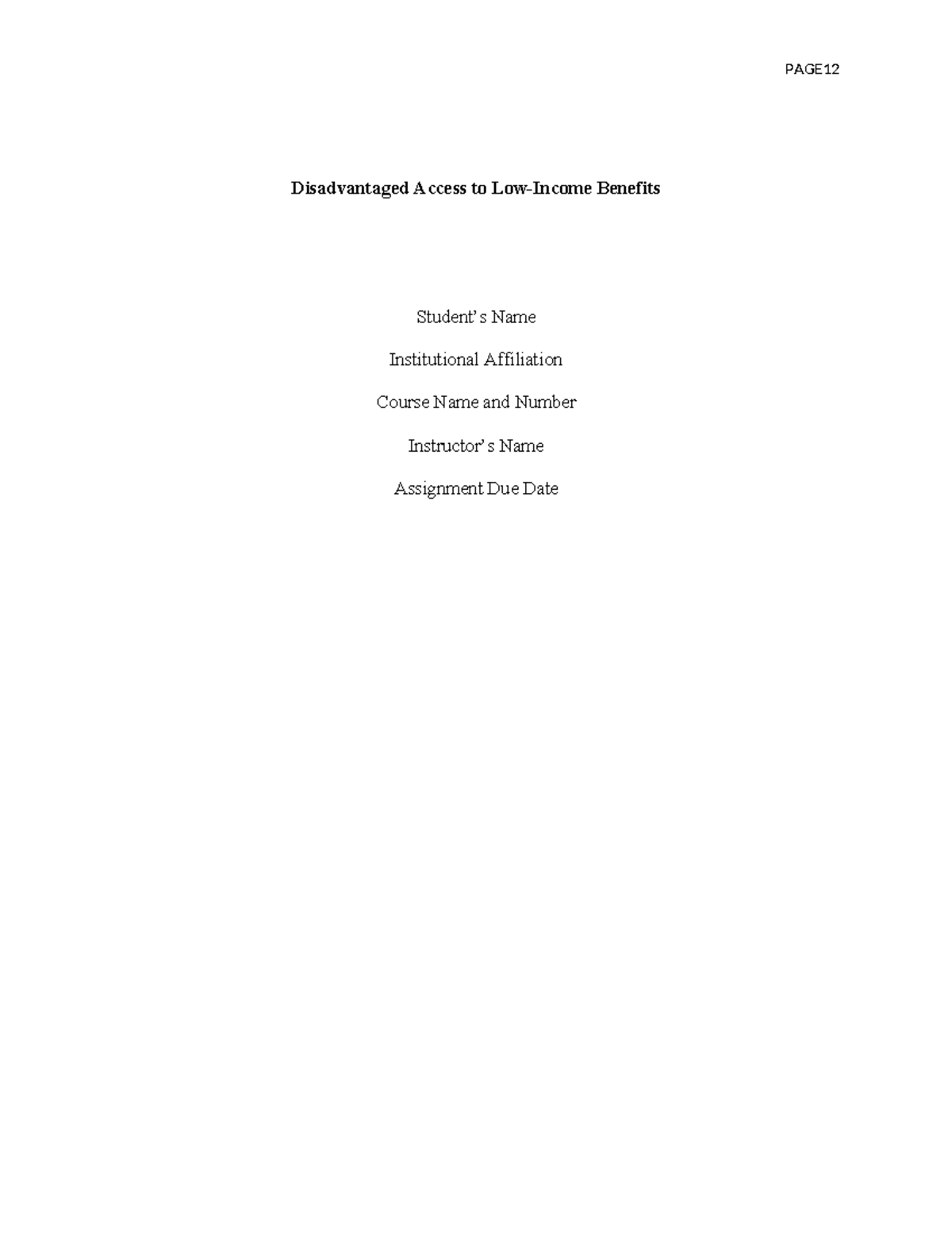 CHE 329 Final - Disadvantaged Access to Low-Income Benefits Student’s ...