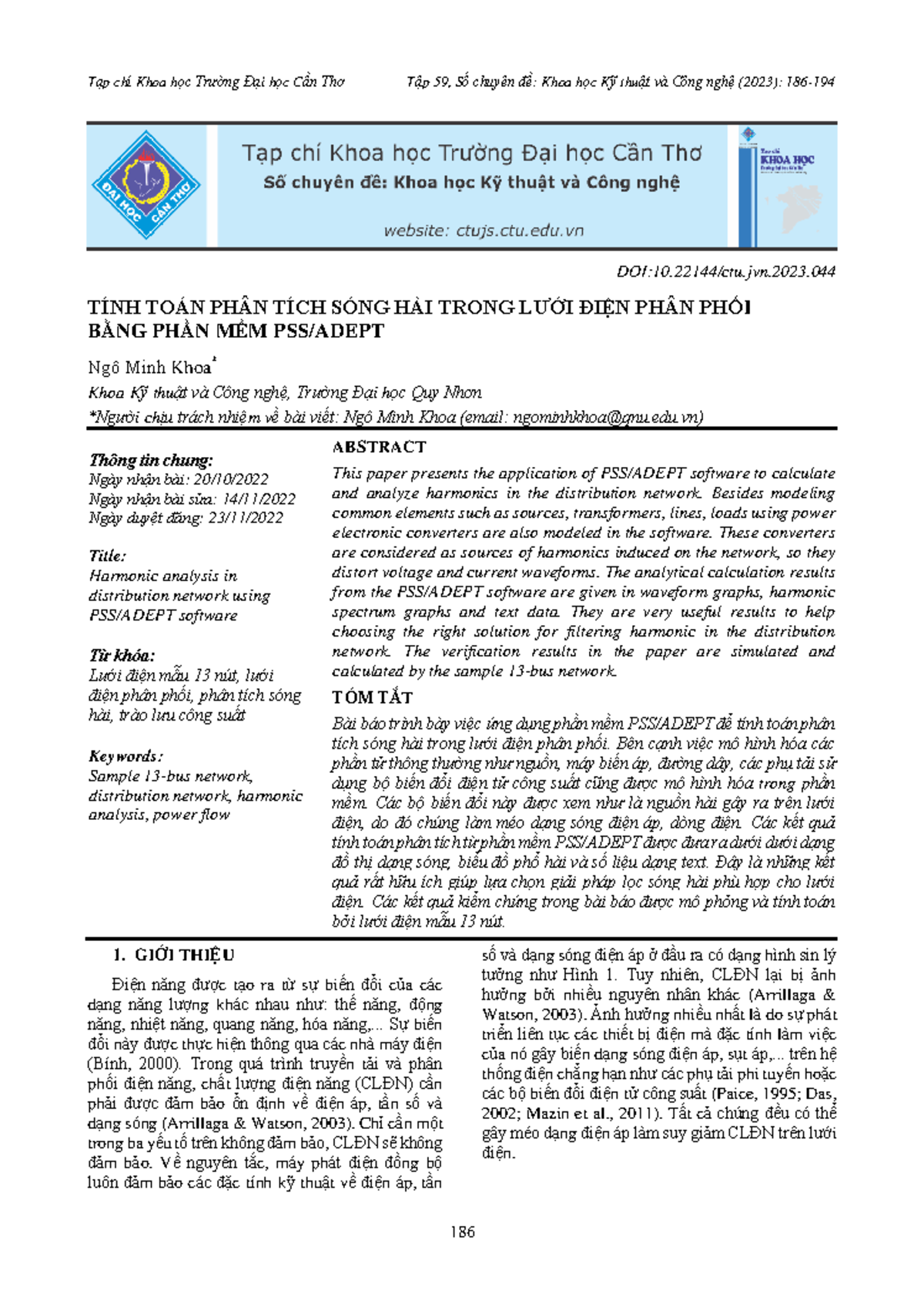 PT song hai bang PSS- Adept - DOI:10.22144/ctu.jvn 23. 044 TÍNH TOÁN ...