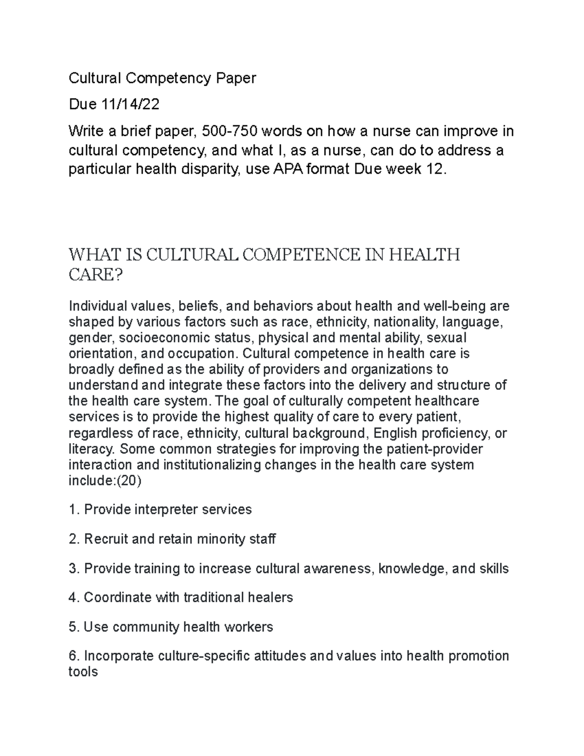 Cultural Competency Paper - WHAT IS CULTURAL COMPETENCE IN HEALTH CARE ...