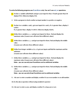 OOP Practical 03 - Student version - Year 2 Lab Exercise 3 IT2030 3 Object Oriented Programming ...