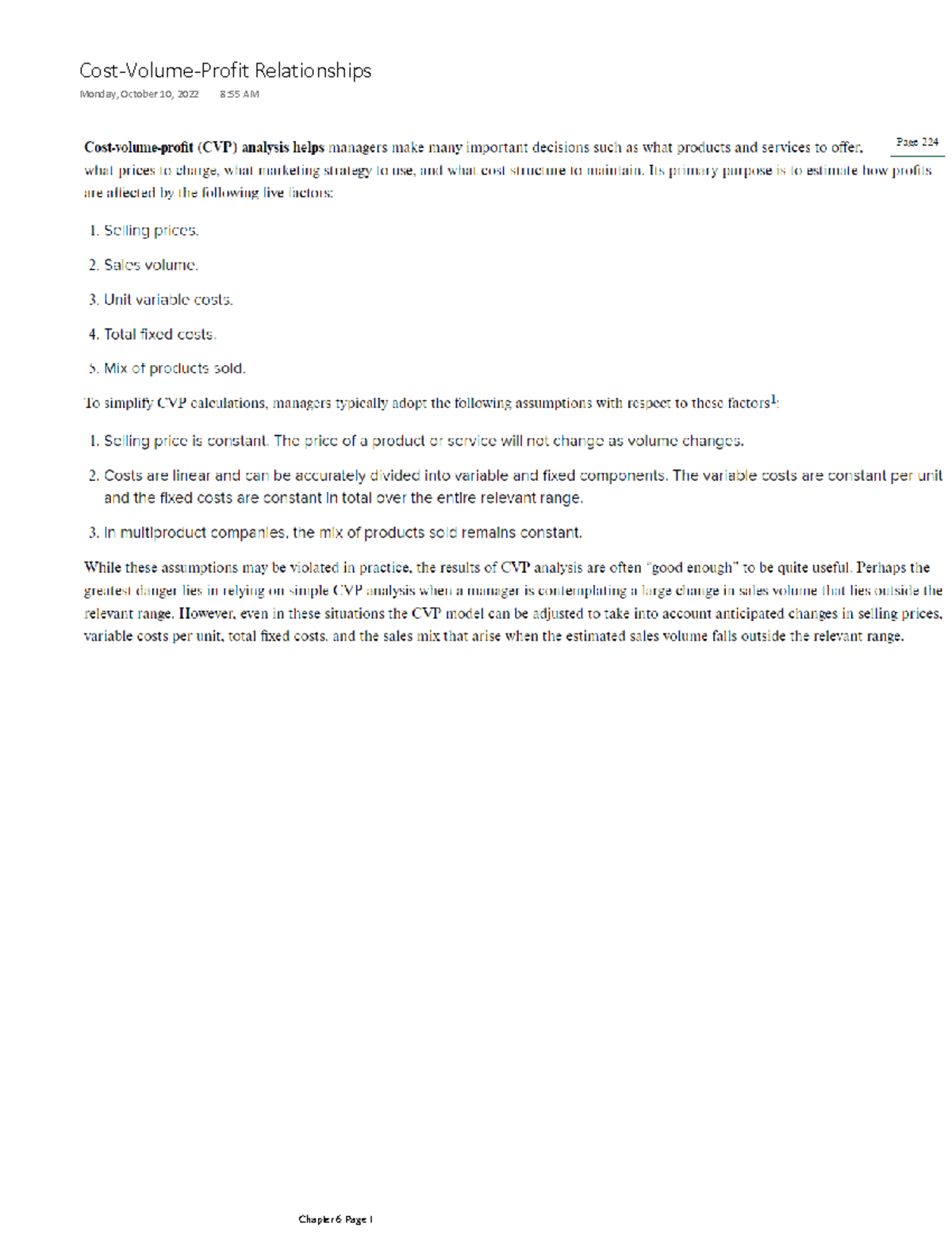 Acctg 202 Managerial Accounting Chapter 6 - Cost-Volume-Profit ...