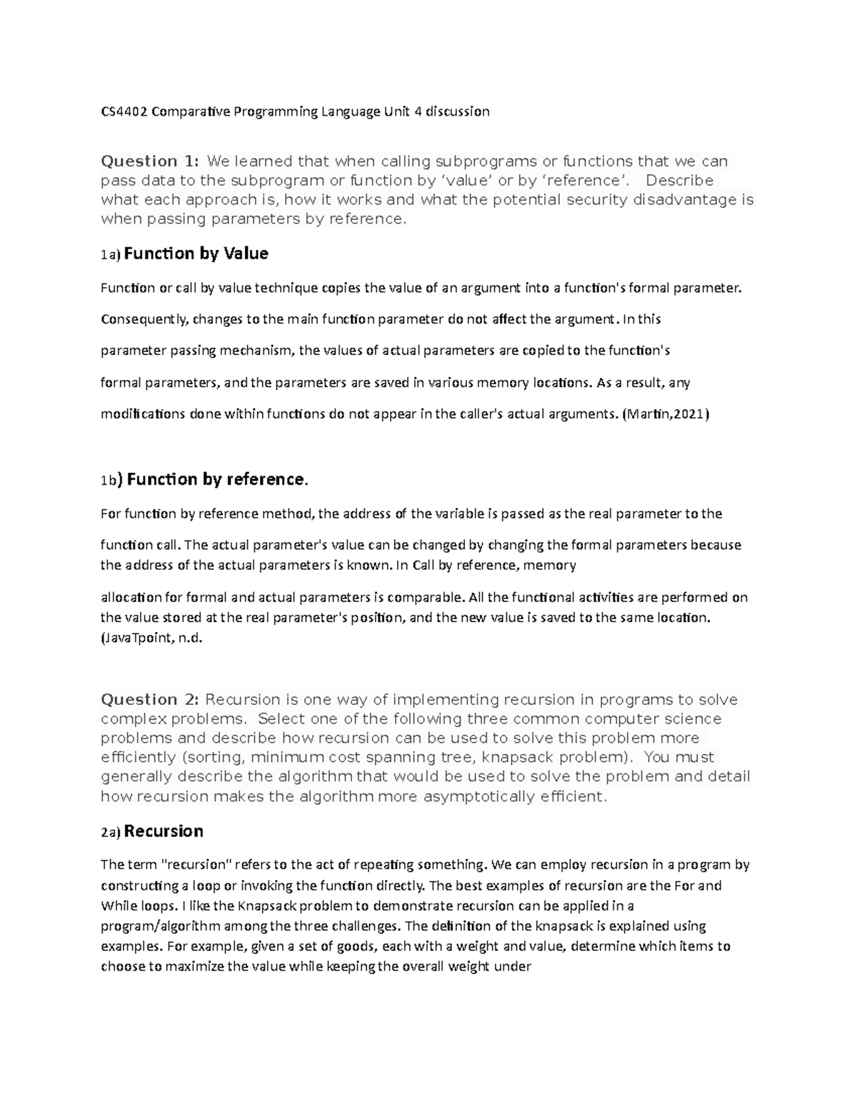 4cs4402 Comparative Programming Language Unit 4 Discussion Cs4402 Comparative Programming