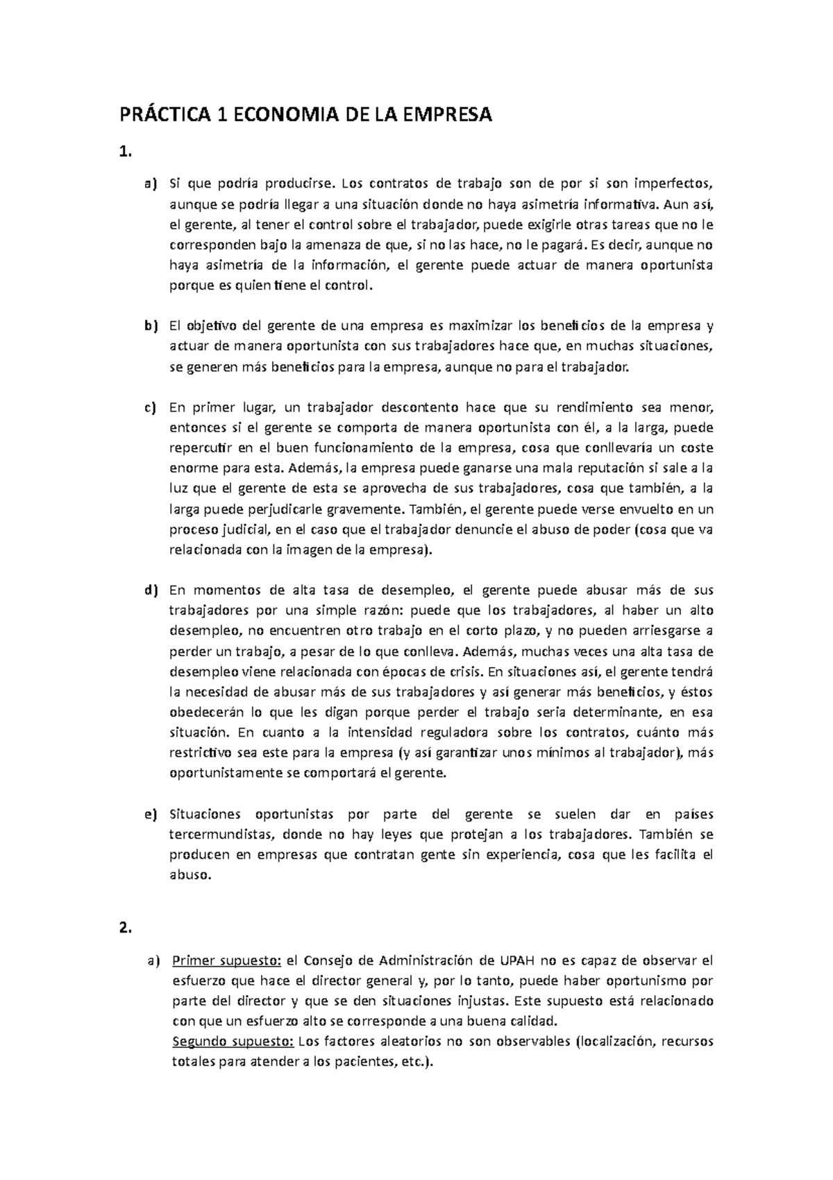 Práctica 1 Economia DE LA Empresa - PRÁCTICA 1 ECONOMIA DE LA EMPRESA 1 ...
