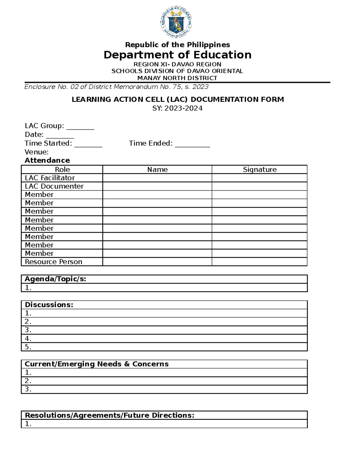 Encl - LAC form - Republic of the Philippines Department of Education ...