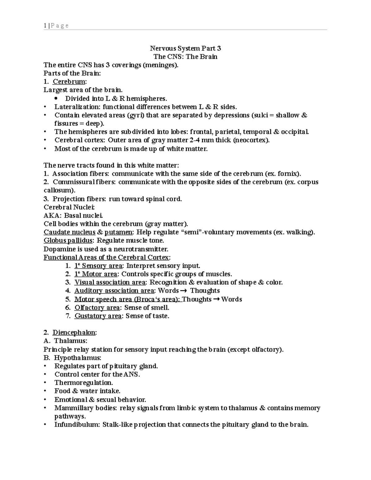 AP CNS - Central Nervous System lecture note - Nervous System Part 3 ...