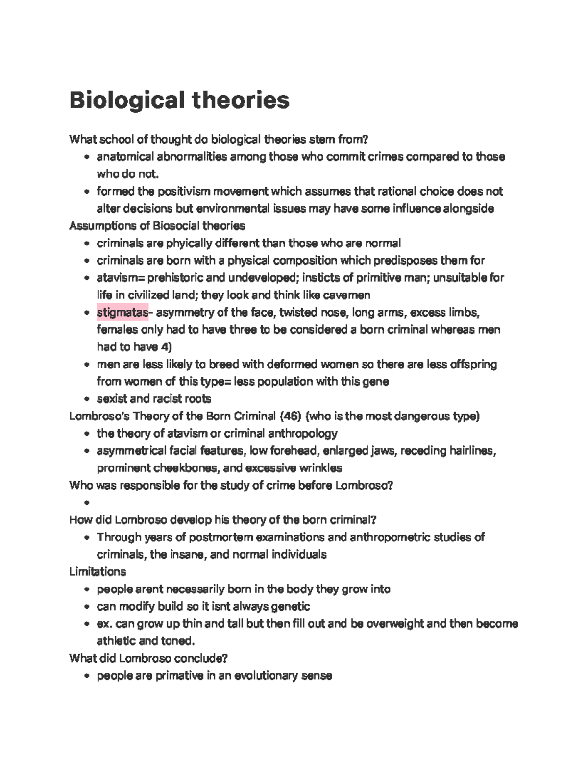 Biological theories - class notes - B i o l o g i c a l t h e o r i e s ...