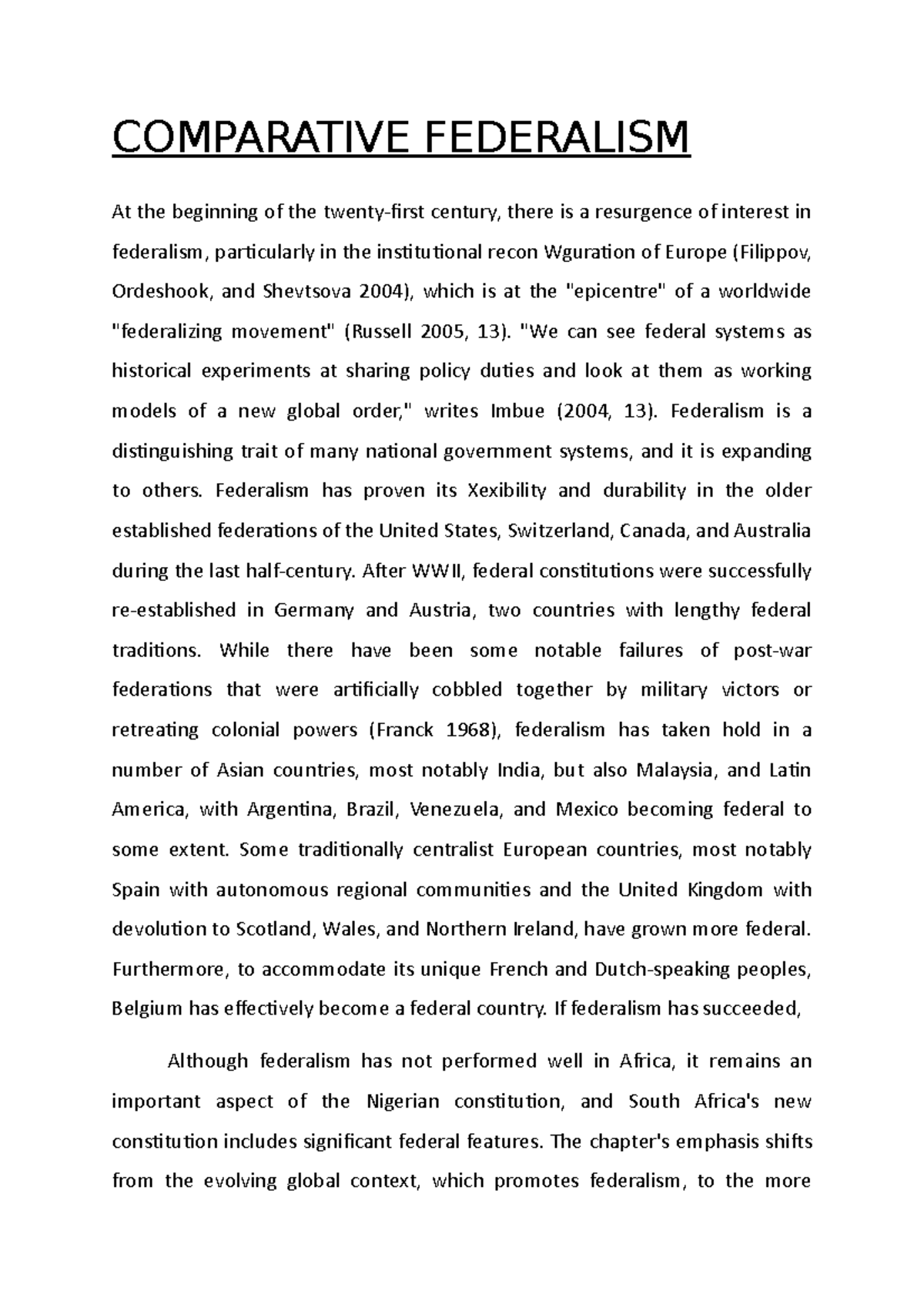Comparative Federalism - COMPARATIVE FEDERALISM At the beginning of the ...