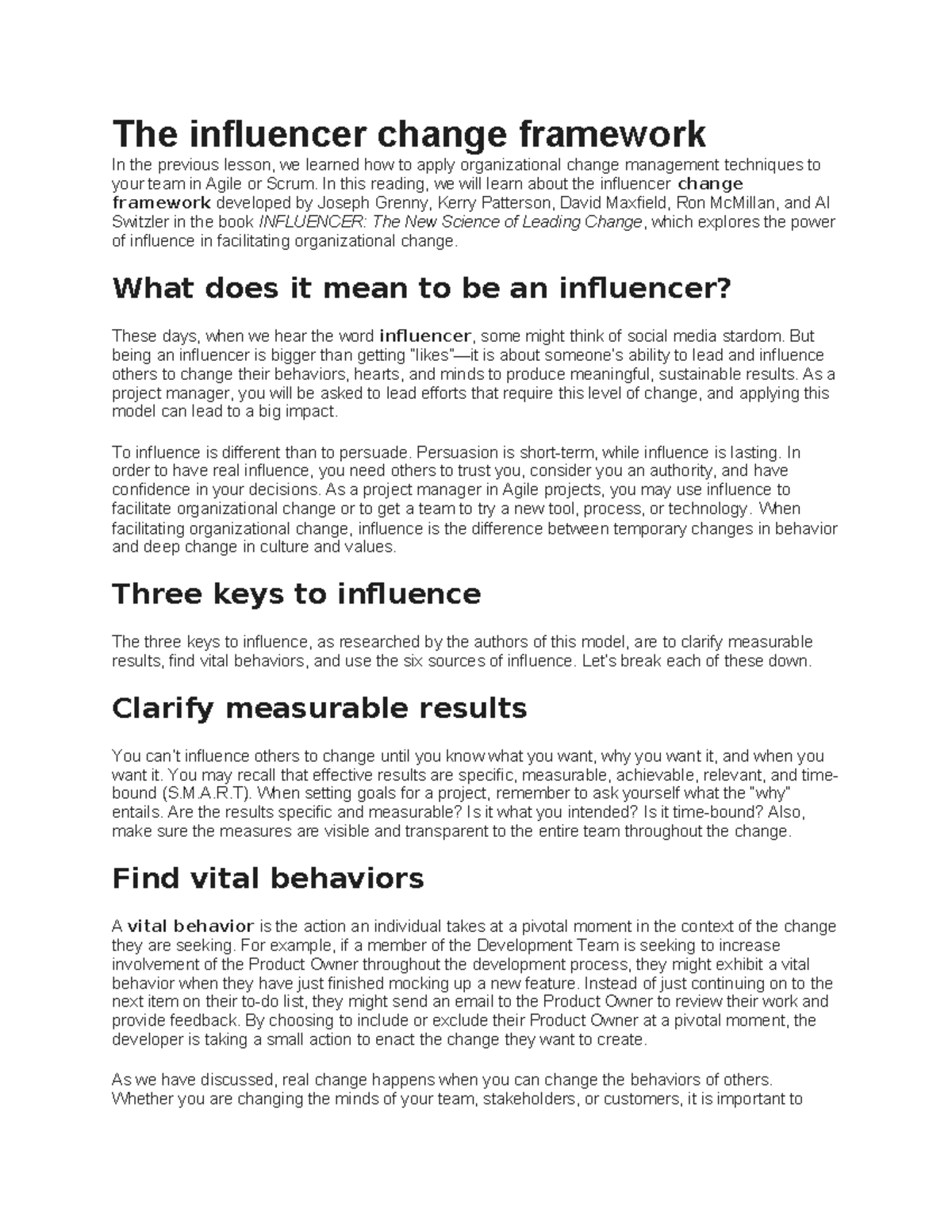 01 The influencer change framework - In this reading, we will learn ...