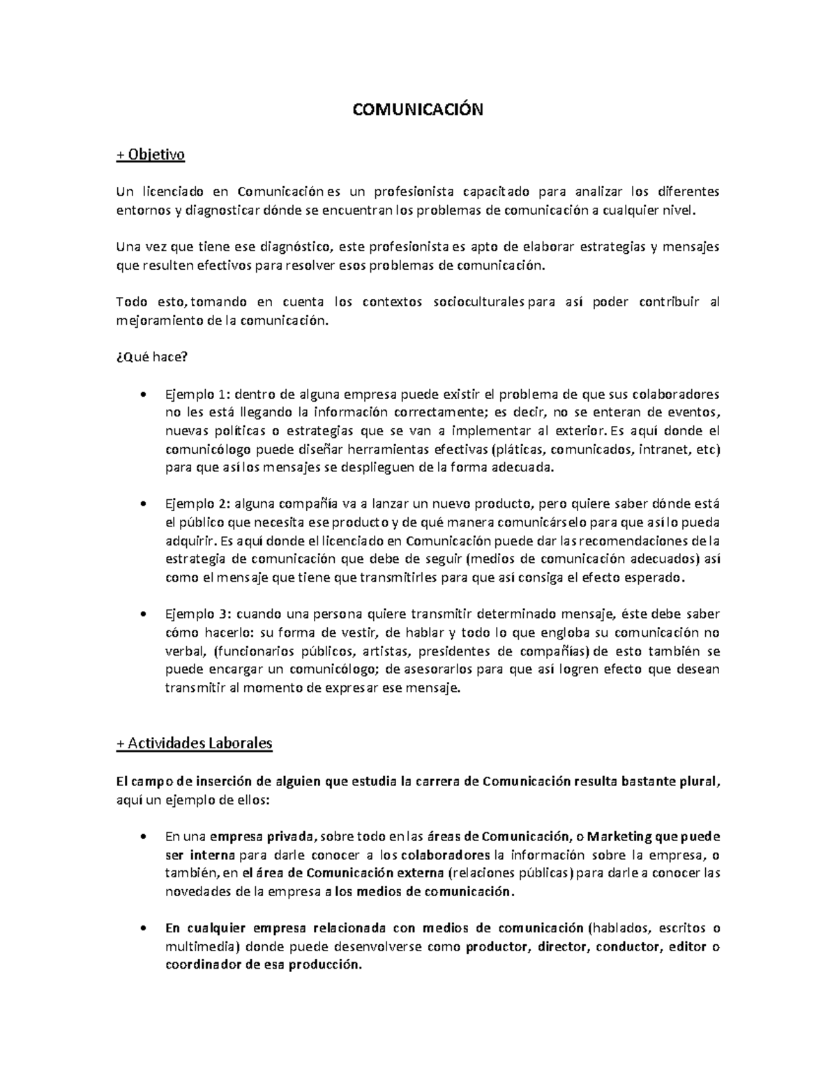 Comunicación - comunciacion - COMUNICACIÓN + Objetivo Un licenciado en ...