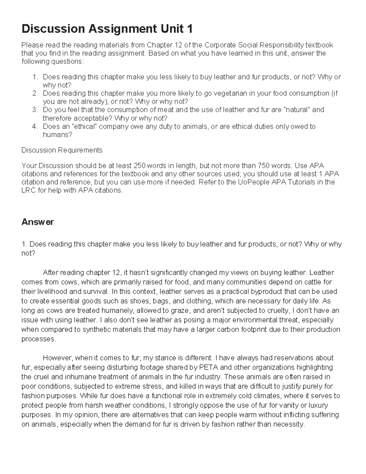 PHIL 1404-01 - AY2025-T1 Ethics and Social Responsibility Unit 1 Discussion Assignment ...