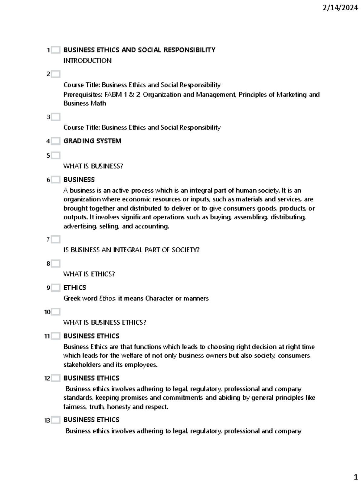 Q3 WEEK1 Business ORG Business Ethics - BUSINESS ETHICS AND SOCIAL ...