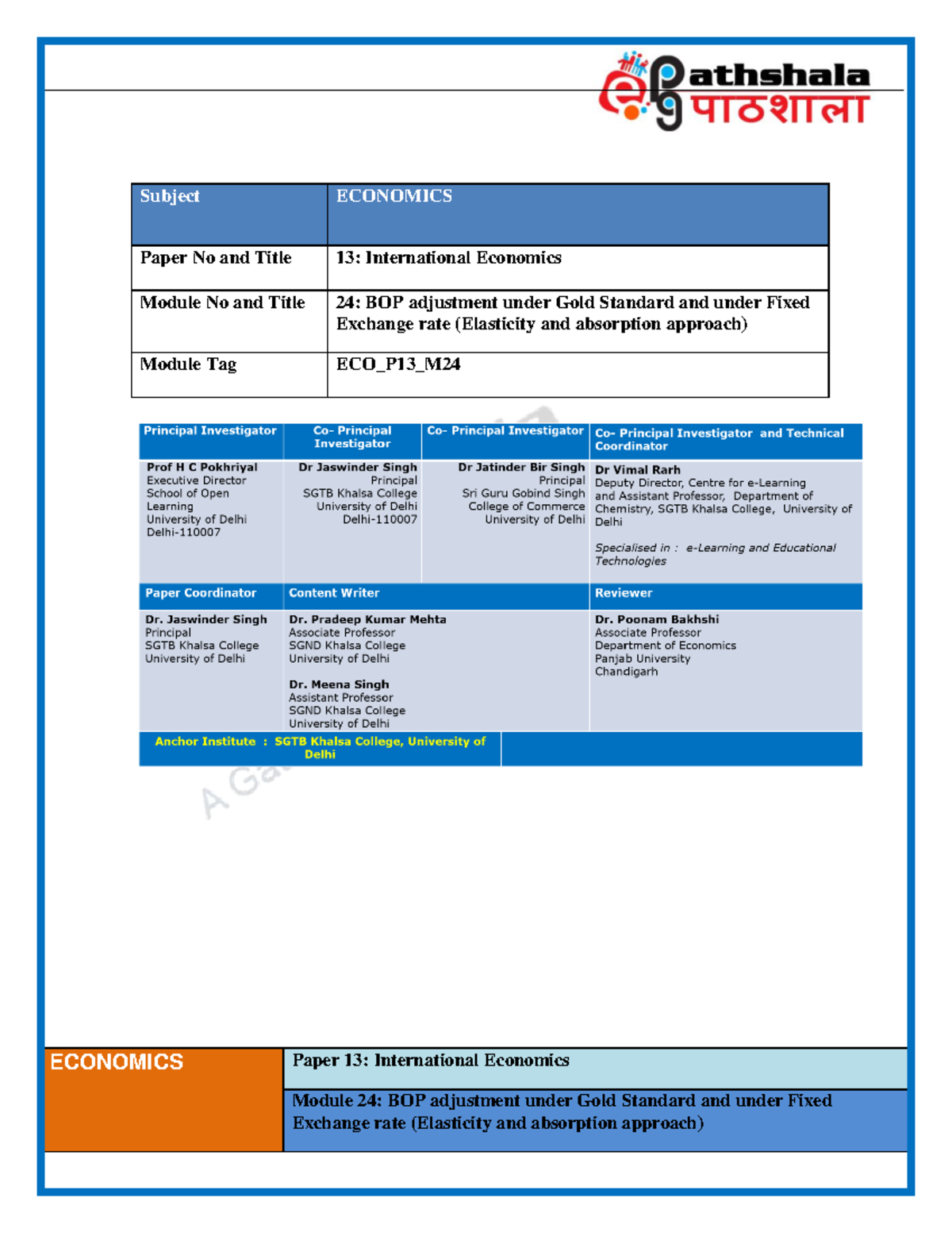 Approaches to Bo P adjustment - ECONOMICS Paper 13: International ...