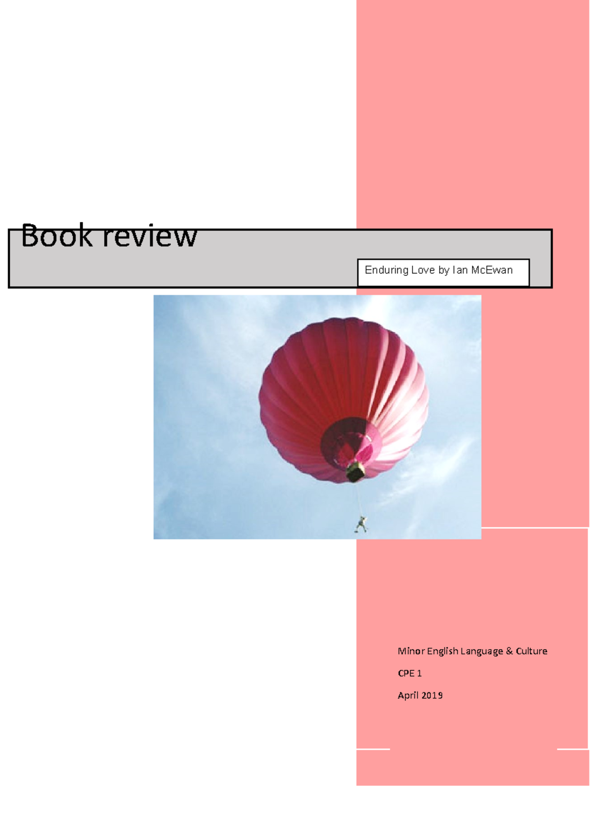 Book review Enduring Love - Ian McEwan - Book review Minor English ...