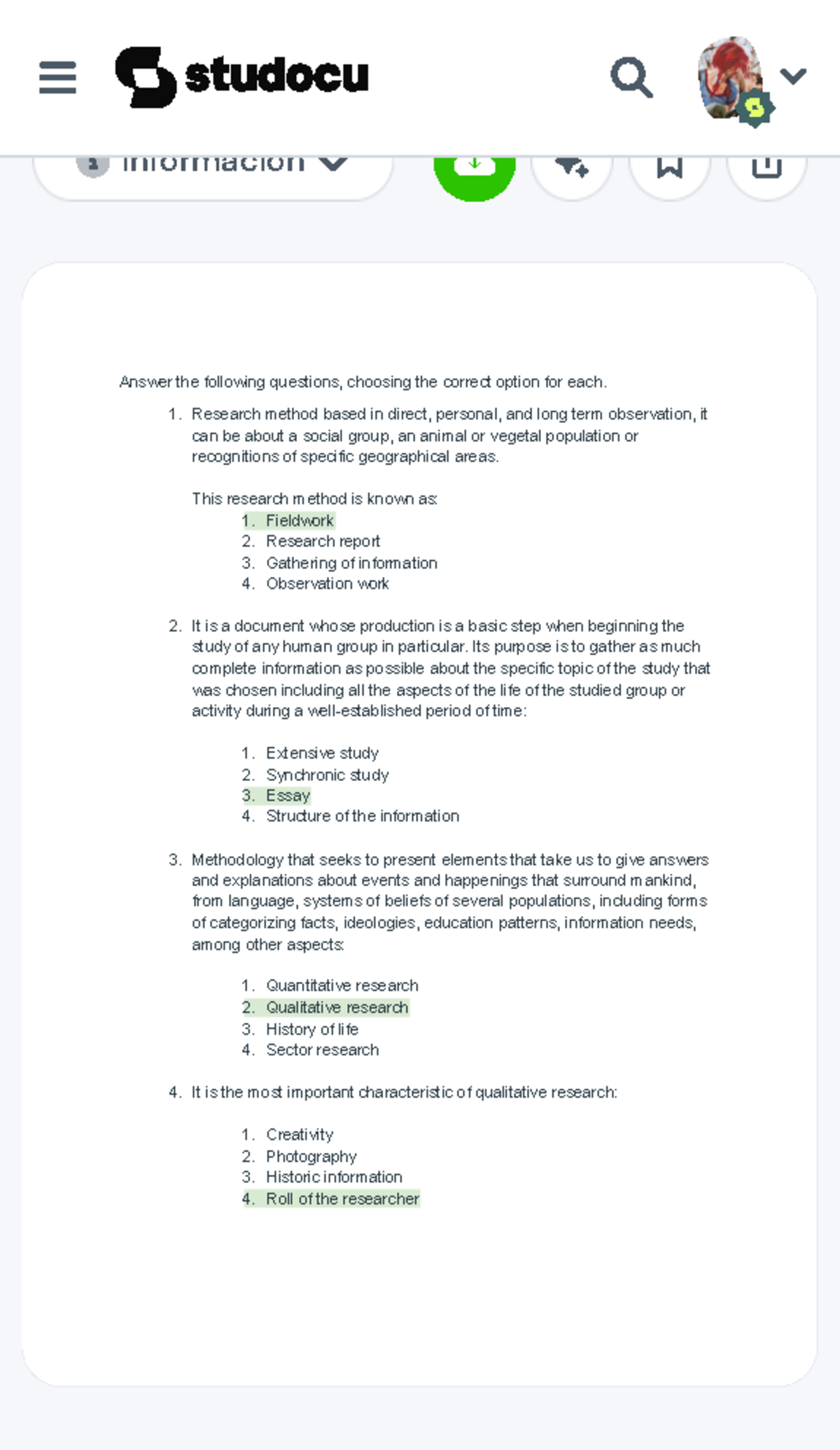 Anthropology reading test 4, 4th semester - Answer the following ...