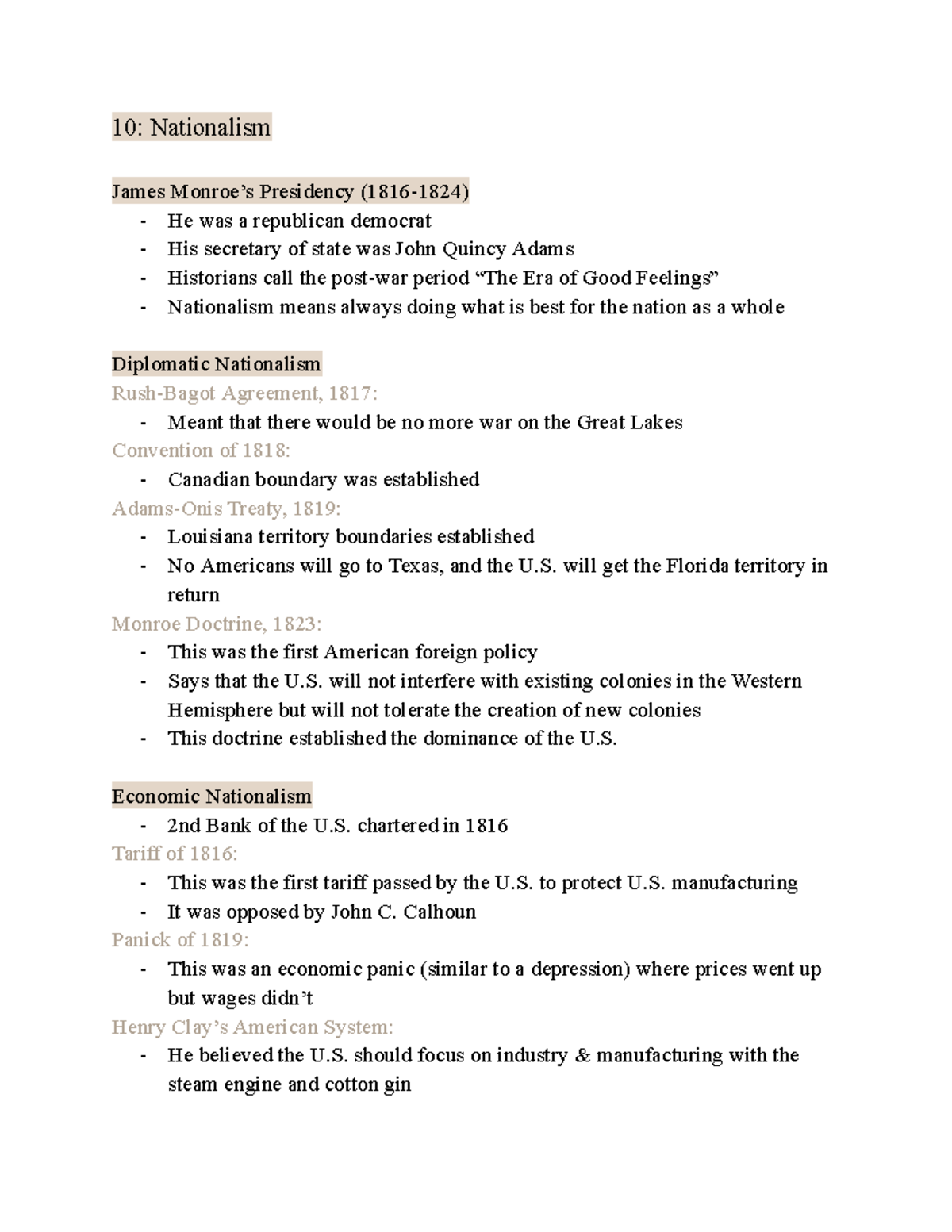 10: Nationalism - 10: Nationalism James Monroe’s Presidency (1816-1824 ...