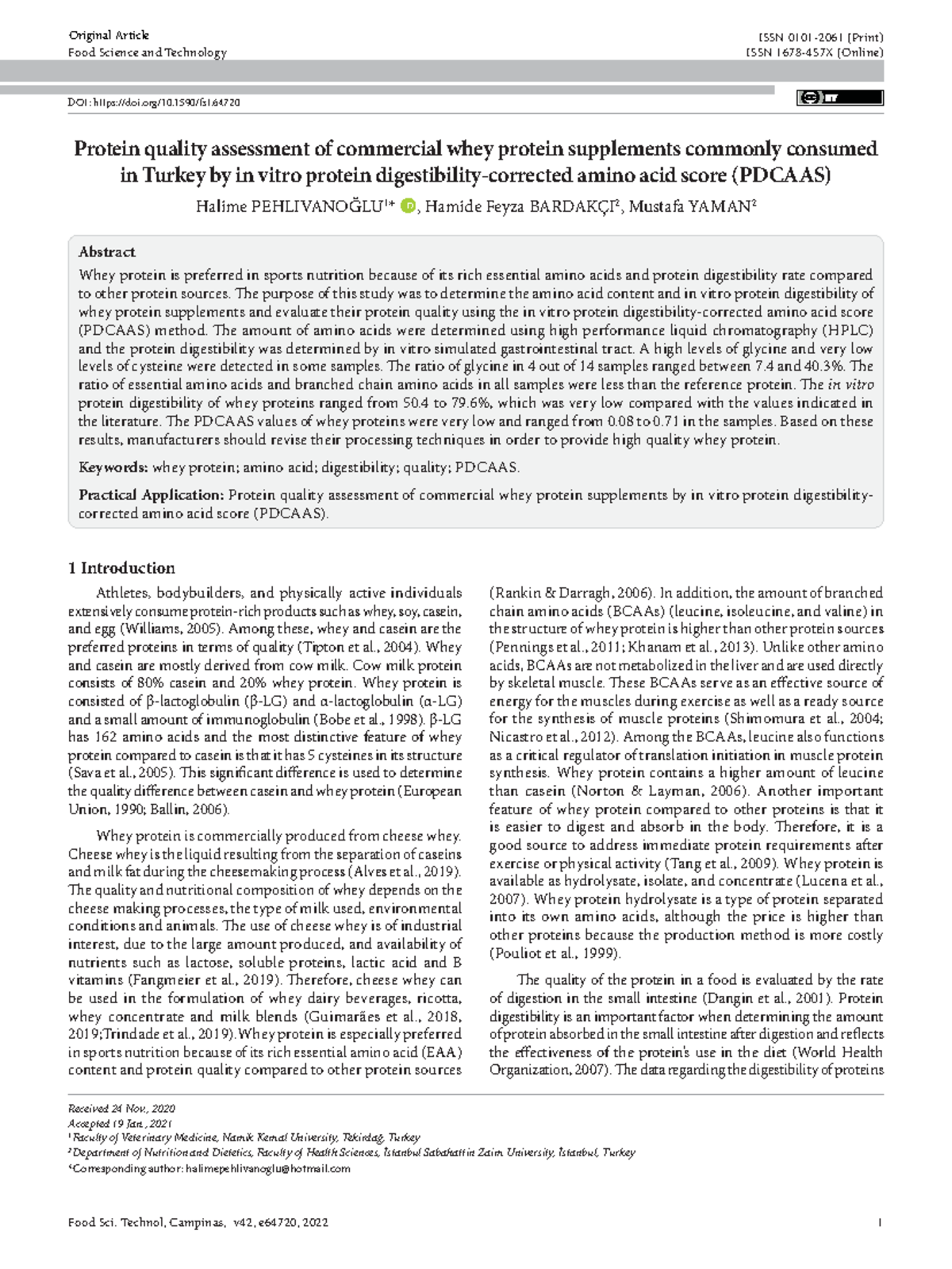 Estudo - Food Science and Technology ISSN 0101-2061 (Print) ISSN 1678-457X (Online) D OI: - Studocu