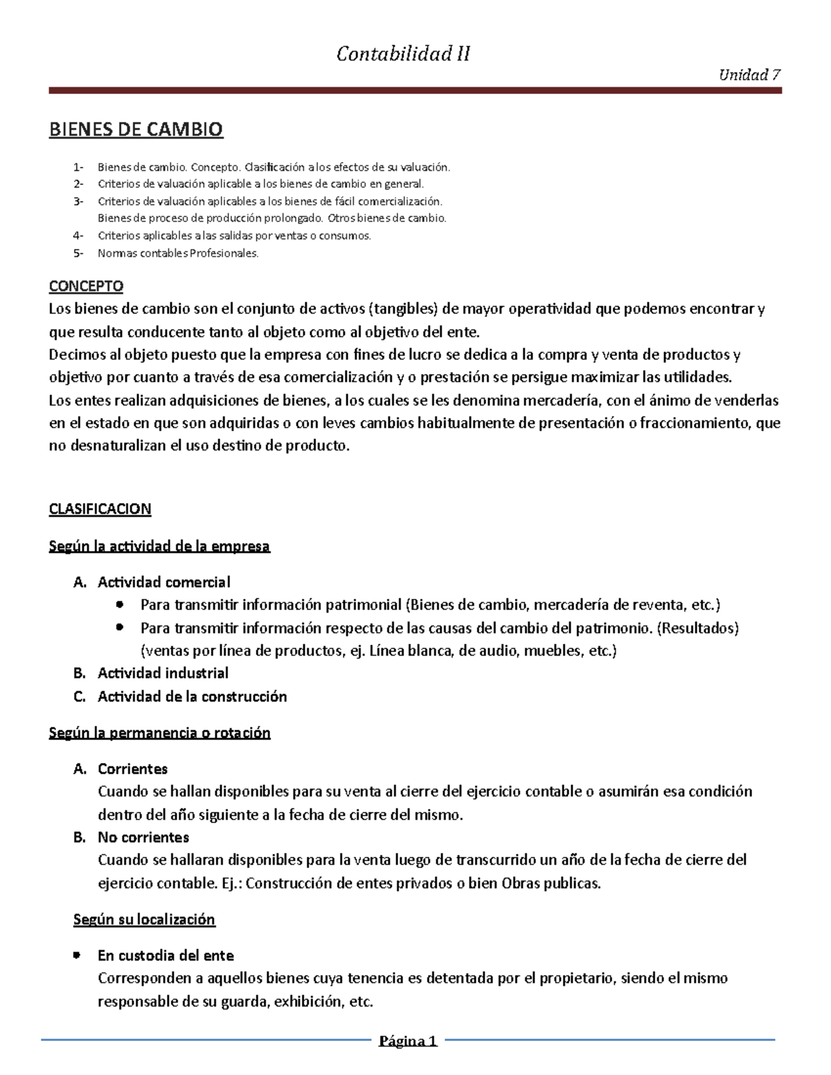 U7 - Bienes DE Cambio - RESUMEN DE CONTABILIDAD 2 - Contabilidad II Unidad 7 BIENES DE CAMBIO ...