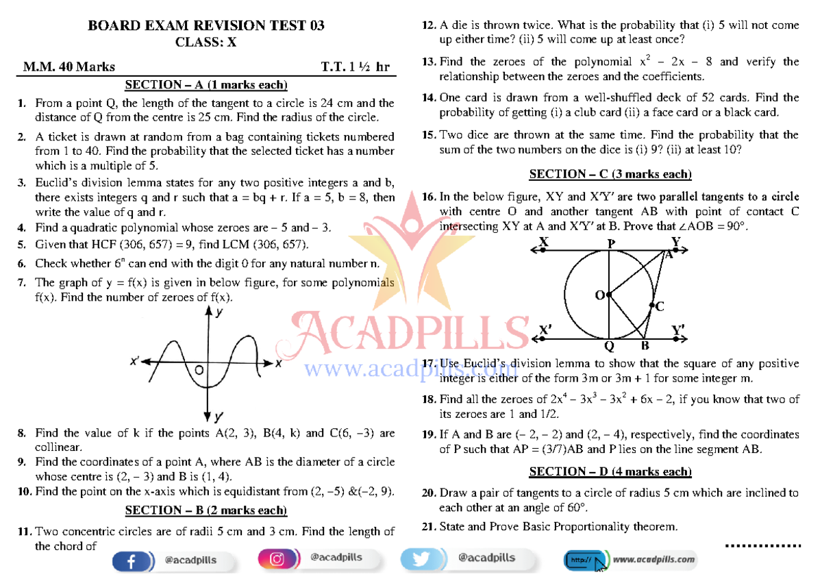 Math revision test papers 3 - BOARD EXAM REVISION TEST 03 CLASS: X M ...