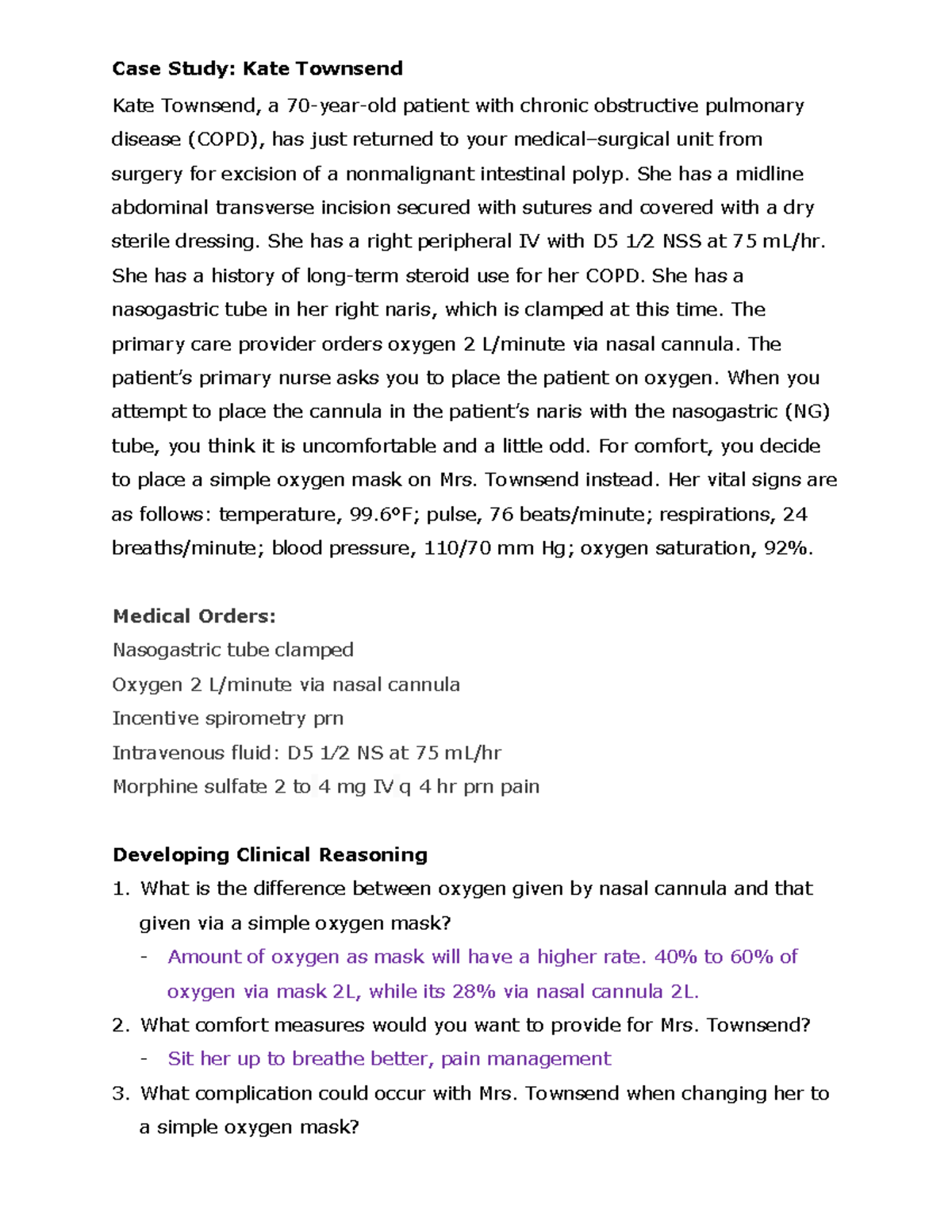 Case Study. Kate Townsend. Student Copy - Case Study: Kate Townsend Kate Townsend, a 70-year-old ...