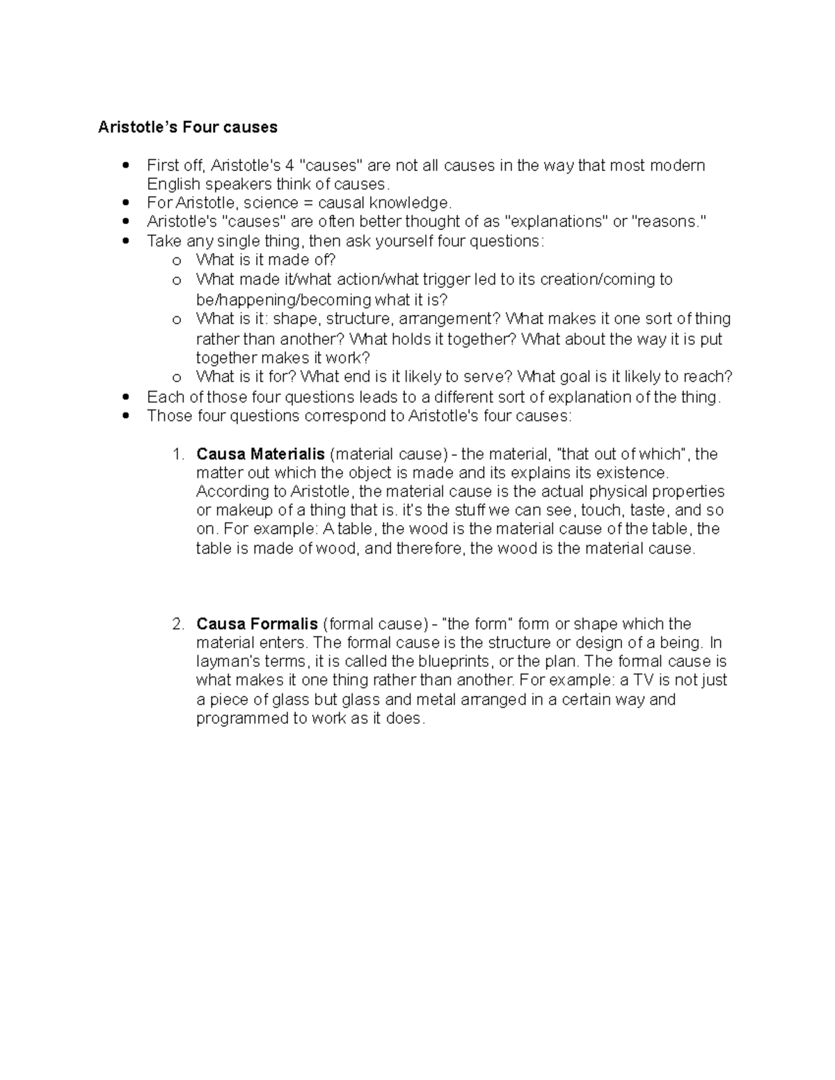aristotle4causes - Aristotle’s Four causes First off, Aristotle's 4 ...