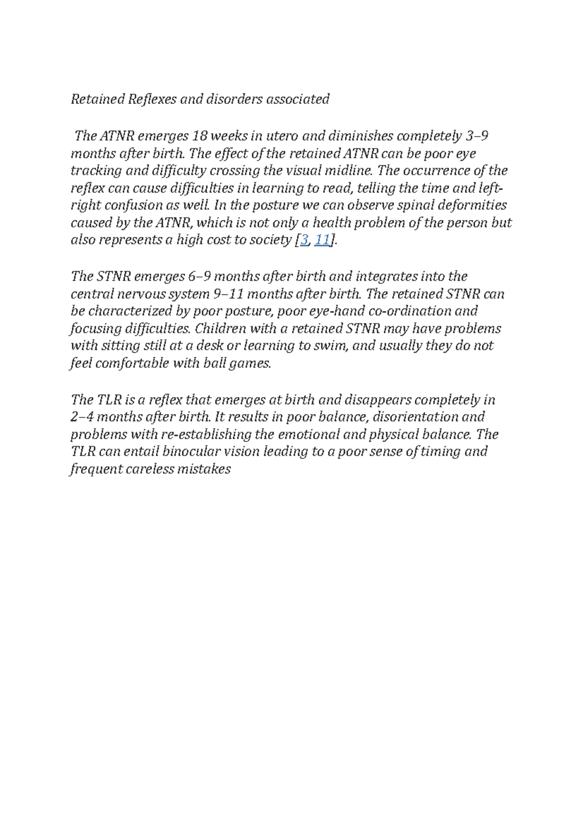 Retained Reflexes and disorders associated - The effect of the retained ...