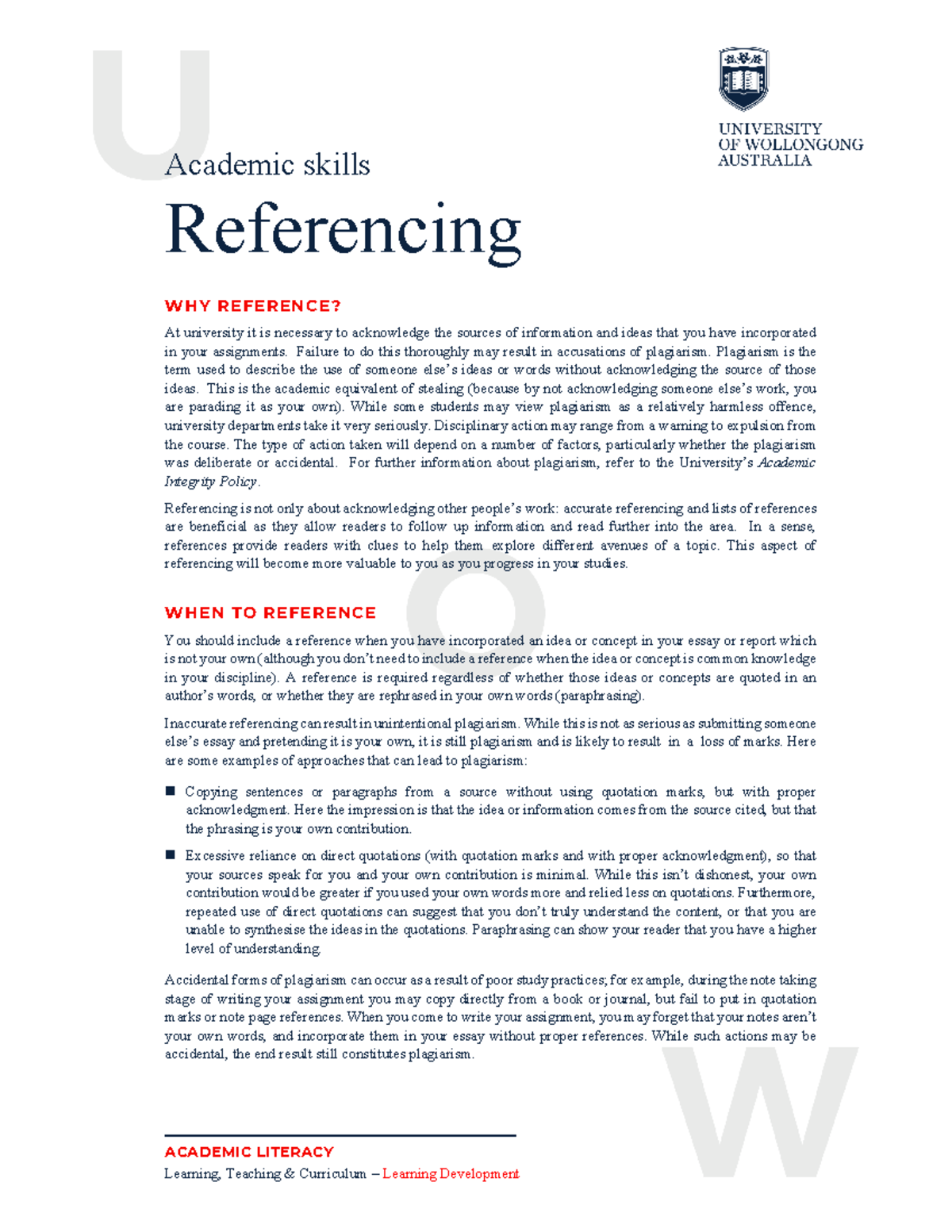 Referencing - referecning guuide - ACADEMIC LITERACY Learning, Teaching ...