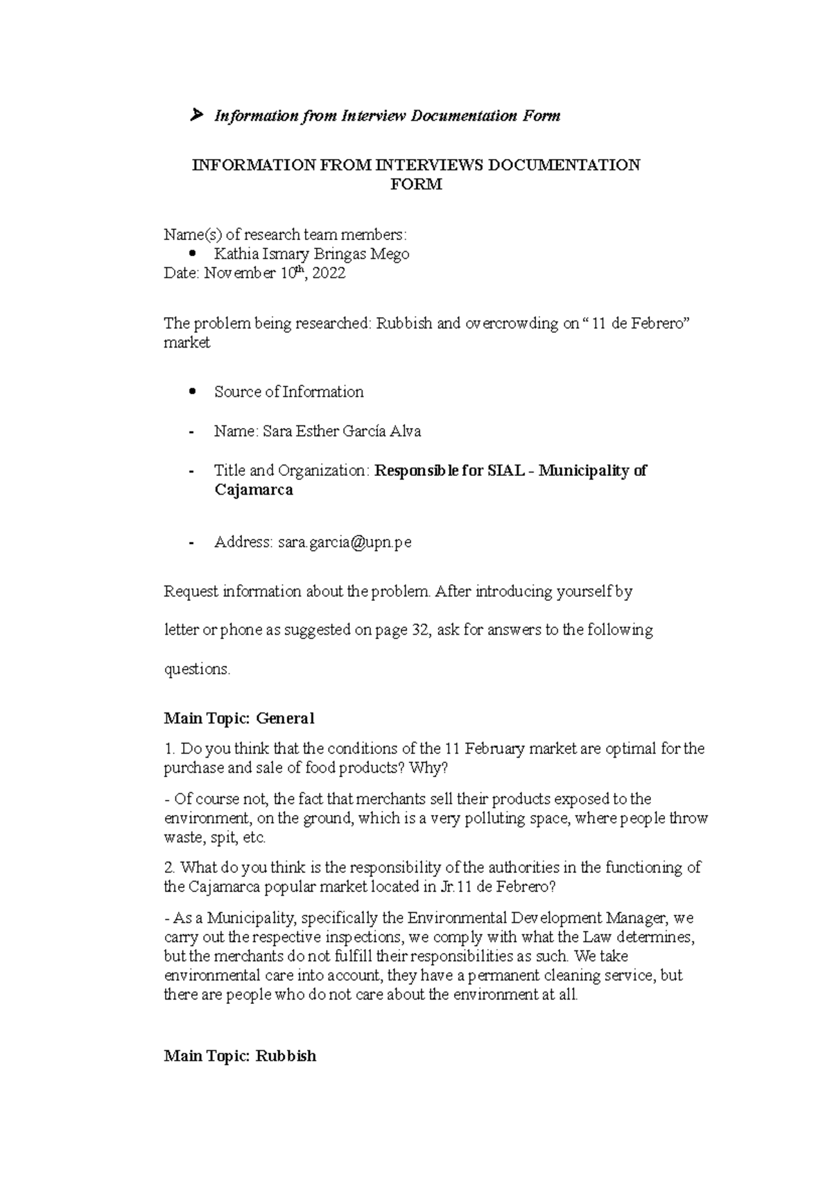 Formato de las Entrevistas - Information from Interview Documentation ...