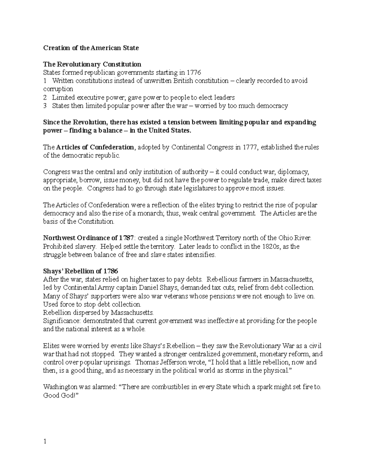 5 Creation of the American State - The Articles of Confederation ...