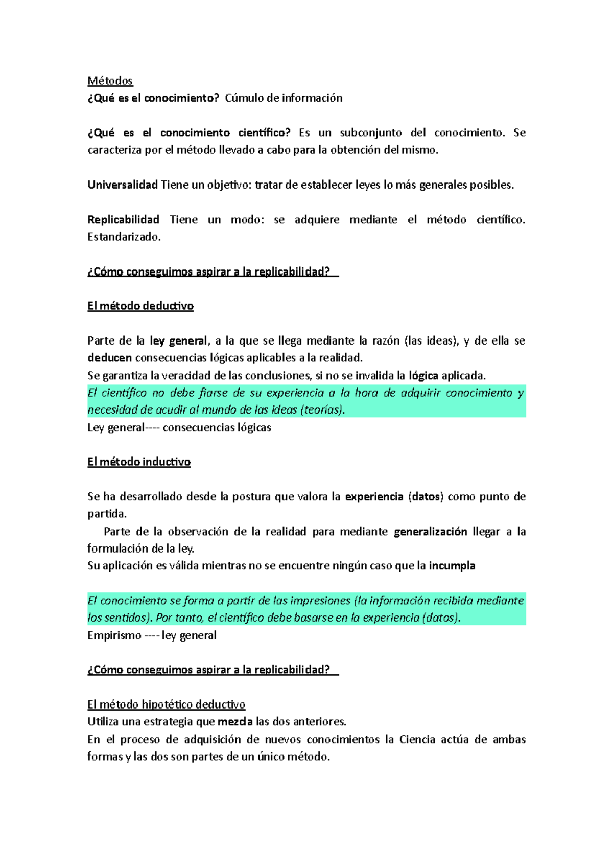 Métodos 1 Apuntes - Métodos ¿Qué es el conocimiento? Cúmulo de ...