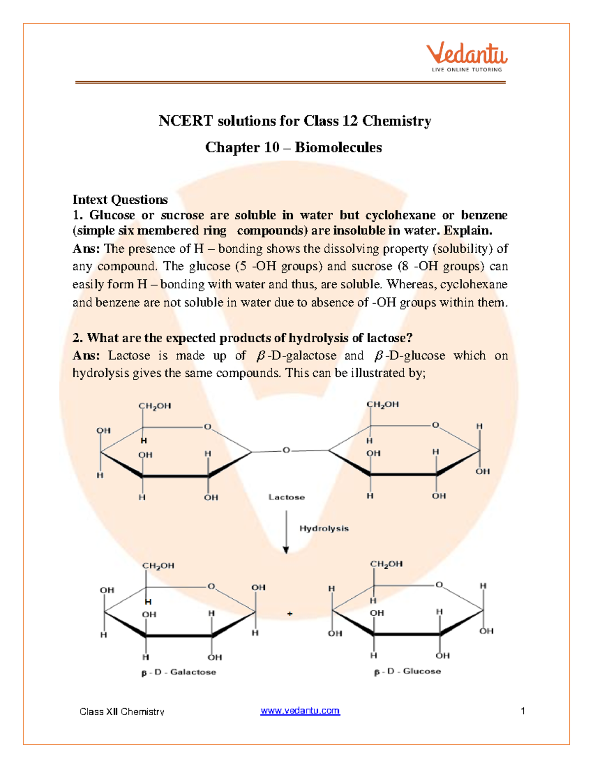 Ncert solutions class 12 chemistry chapter 14 biomolecules - Intext ...