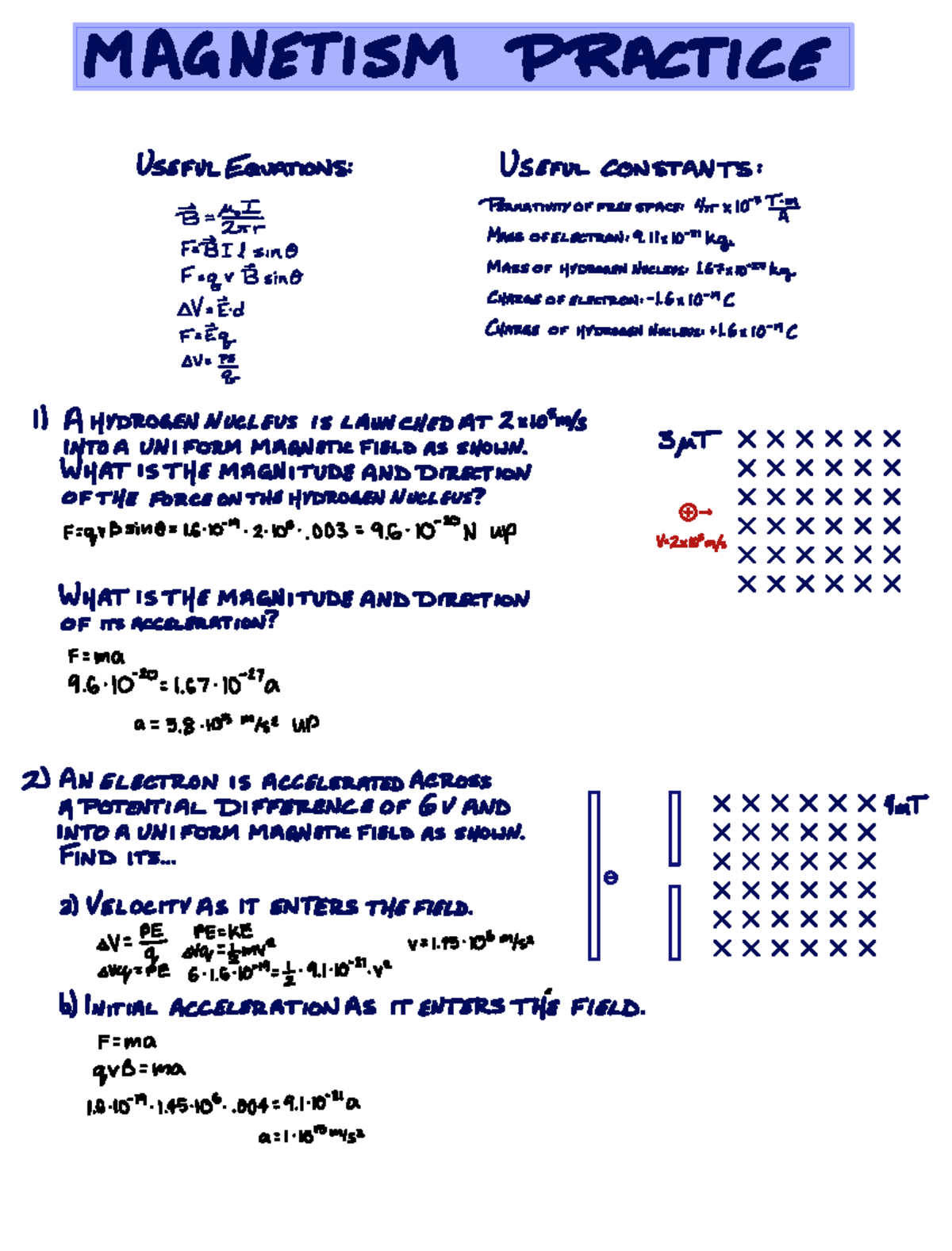 Magnetism practice - MAGNETISM PRACTICE USEFULEQUATIONS USEFULCONSTANTS ...