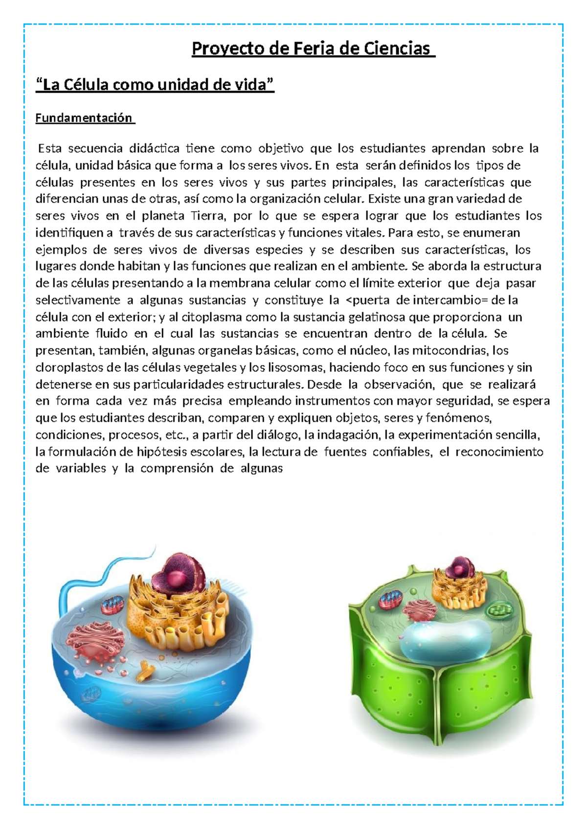 Proyecto de Clase sobre las Células - Proyecto de Feria de Ciencias “La ...