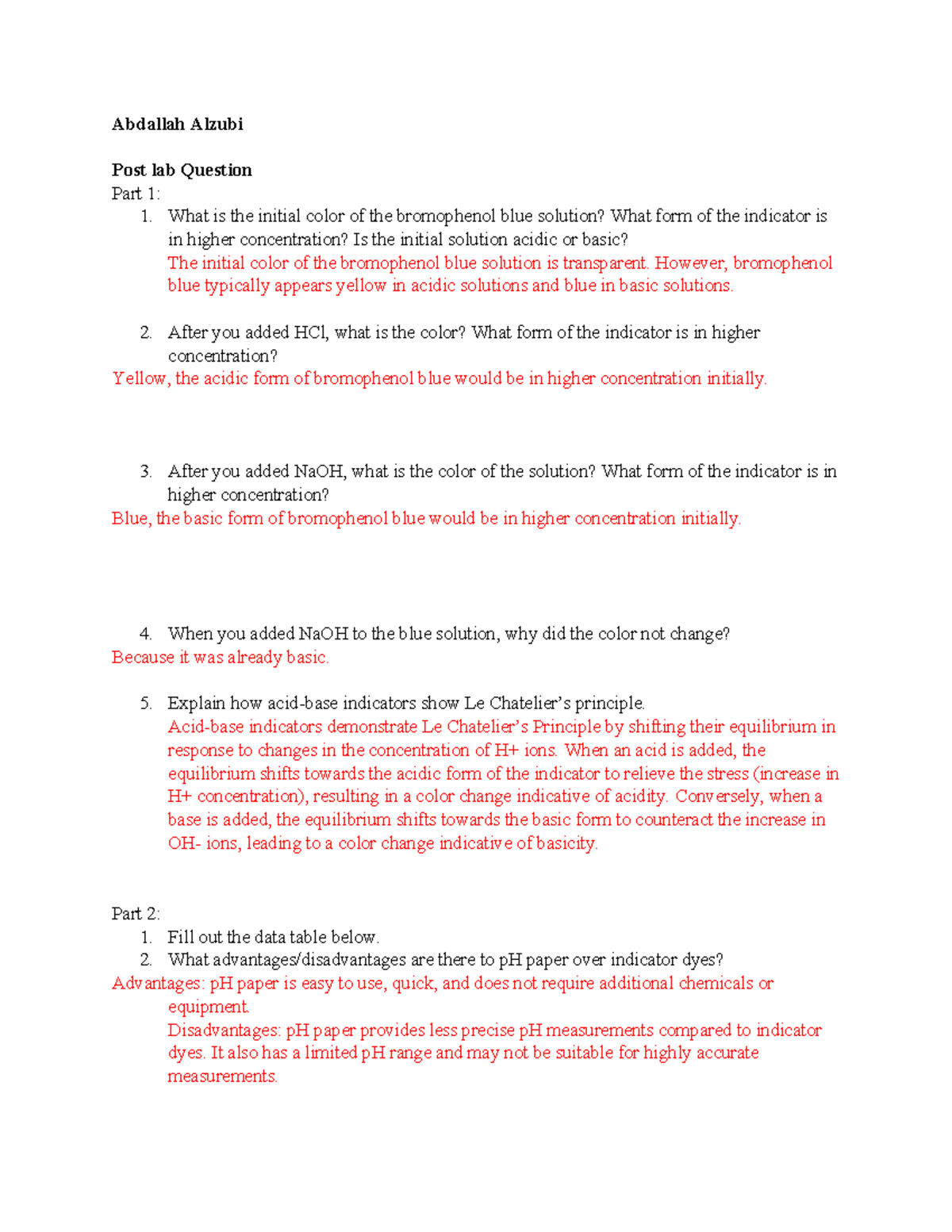 Lab 6 Upload Chem II Lab - Abdallah Alzubi Post lab Question Part 1: 1 ...