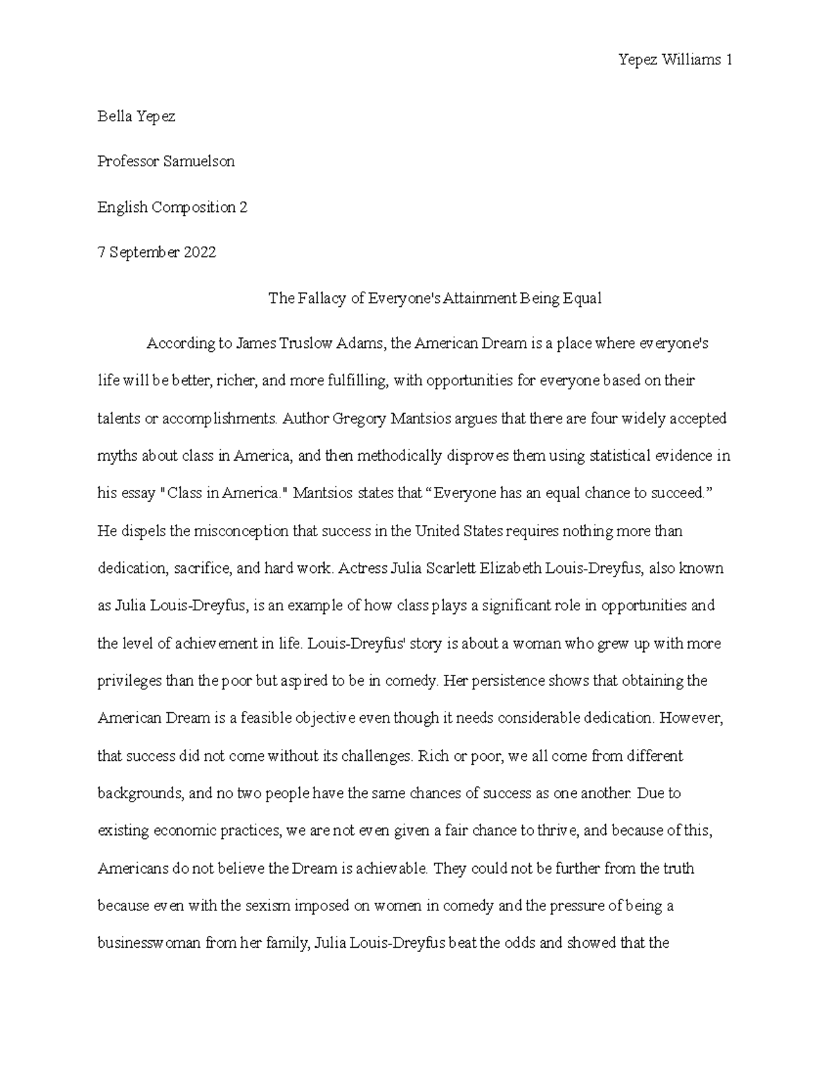 Essay 2 - N/A - Bella Yepez Professor Samuelson English Composition 2 7 ...