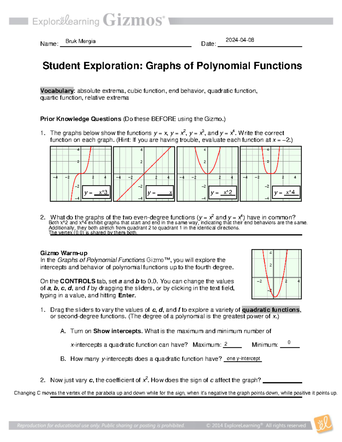 MHF4U-Unit1-Graphs Polynomial Funcs SE - Name: Date: Vocabulary ...
