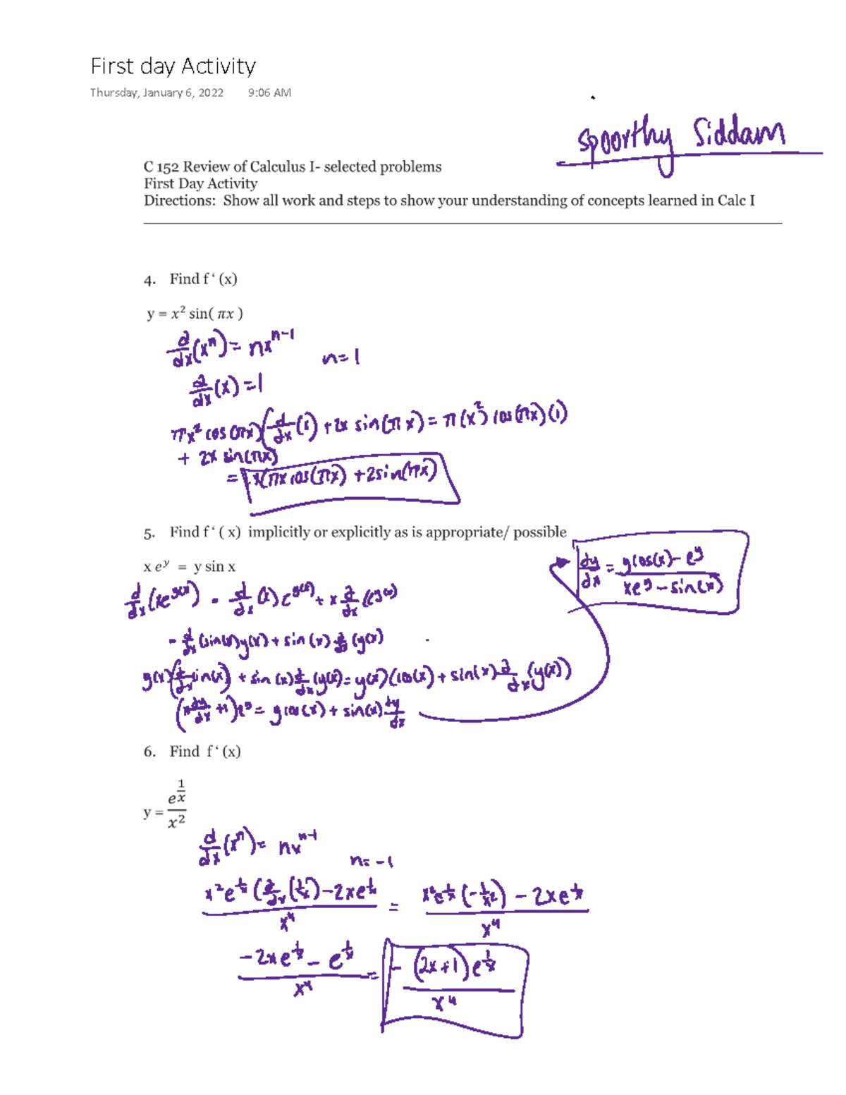Calc II First Day Activity - BIOL 01430 - &ŝƌƐƚ ĚĂLJ ĐƚŝǀŝƚLJ ...