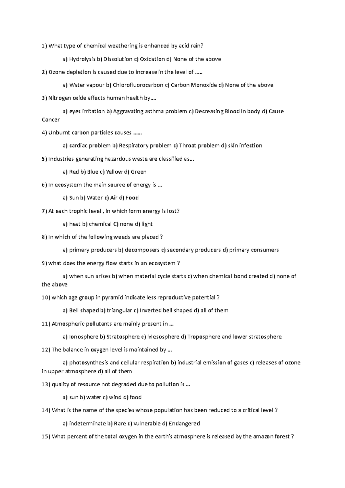 Sanchu - What type of chemical weathering is enhanced by acid rain? a ...