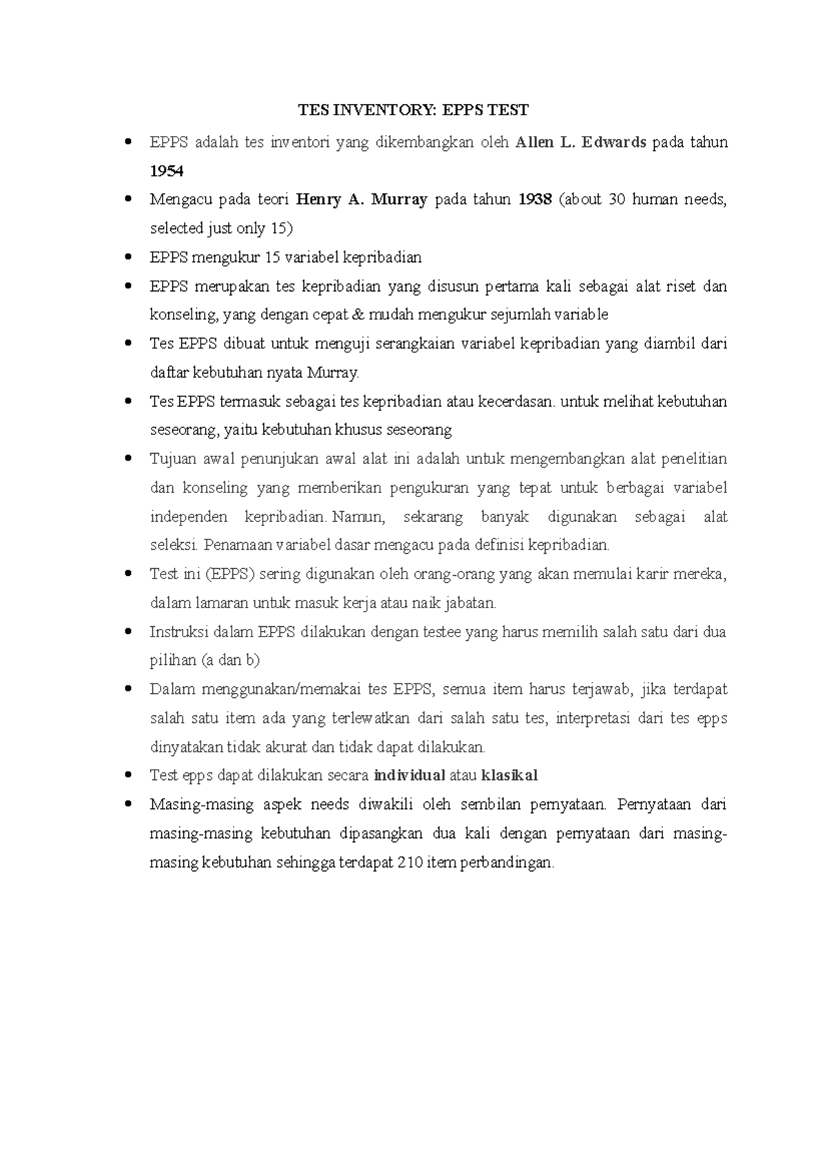 Catatan TES EPPS - TES INVENTORY: EPPS TEST EPPS adalah tes inventori ...