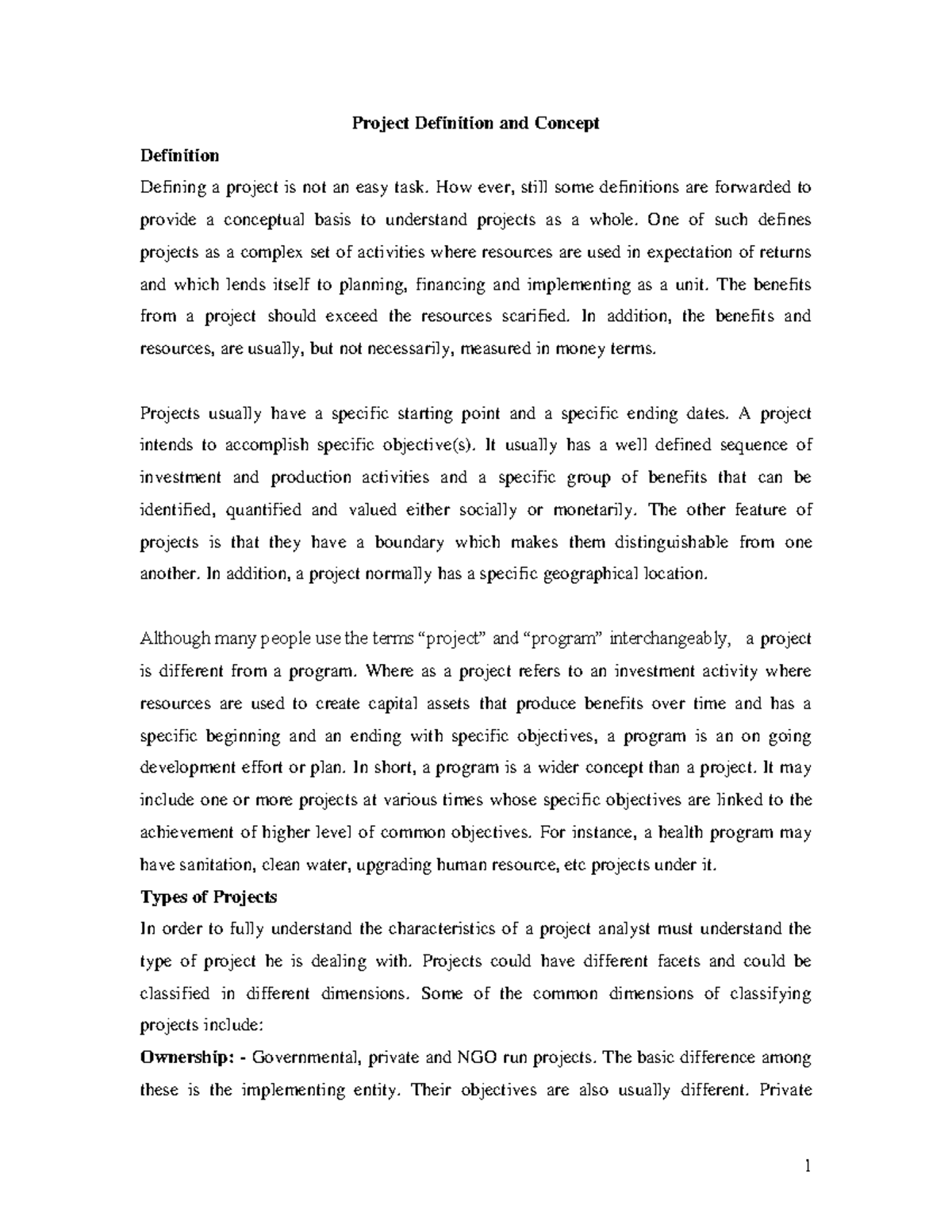 Project notes to students - Project Definition and Concept Definition ...