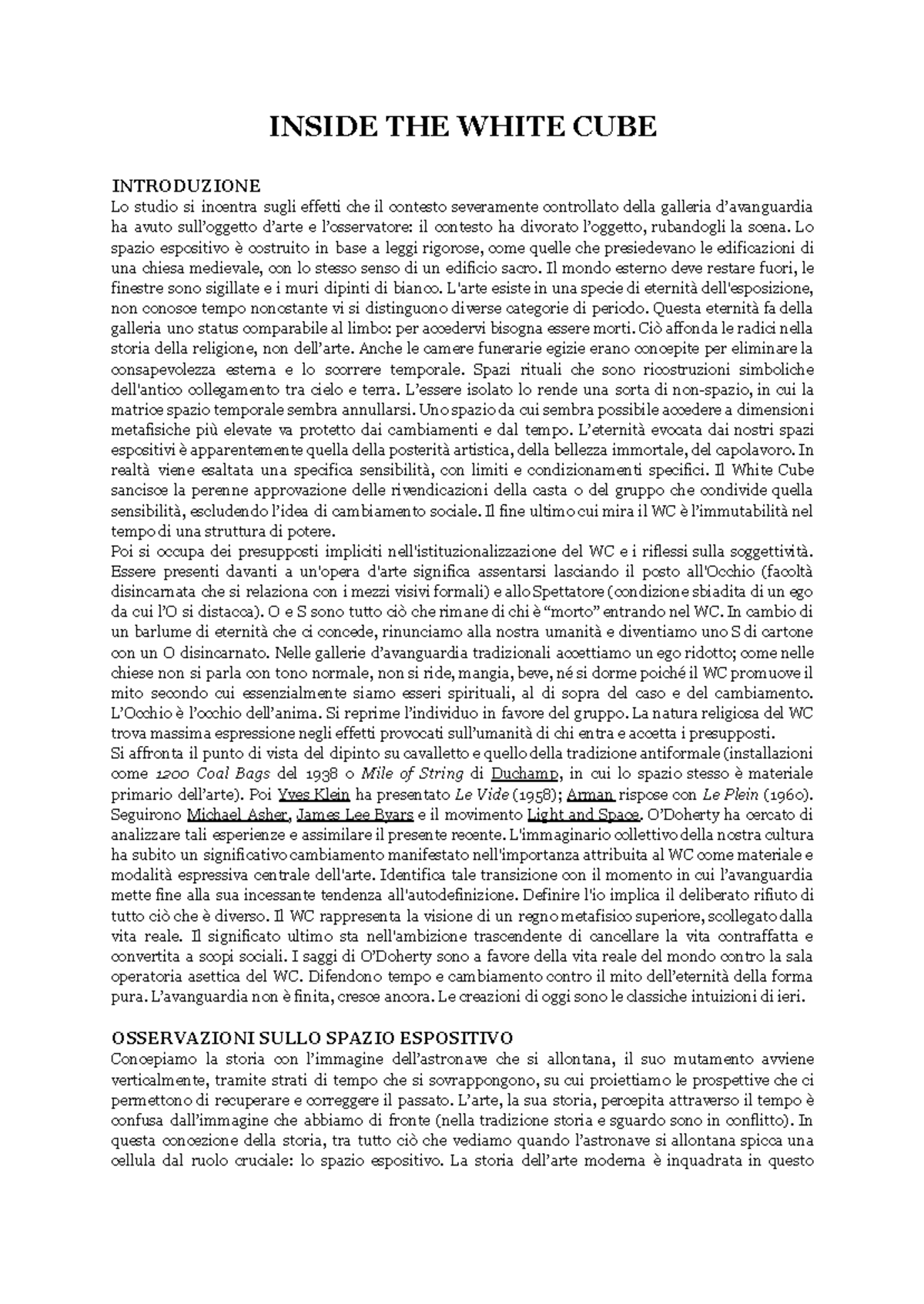 Inside the white cube - Riassunto completo del libro - INSIDE THE WHITE CUBE INTRODUZIONE Lo ...