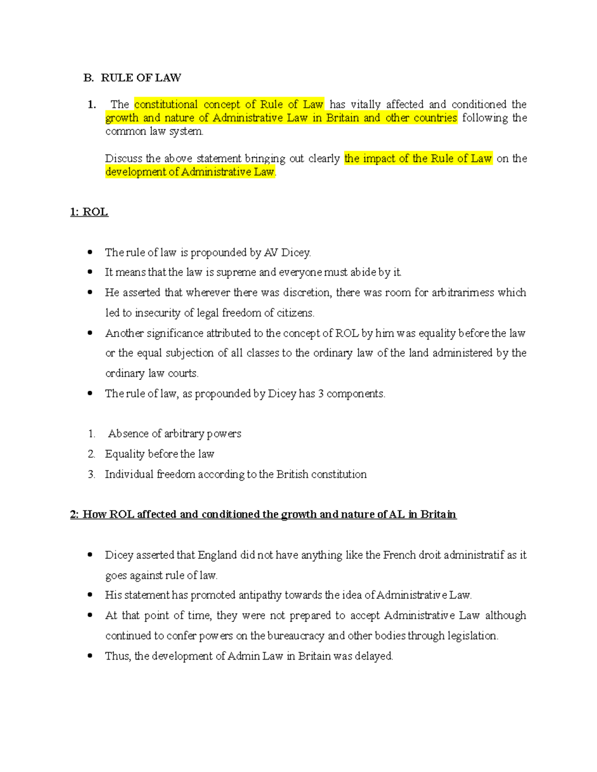 Admin LAW Tutorial 2 (RULE OF LAW) - B. RULE OF LAW 1. The ...
