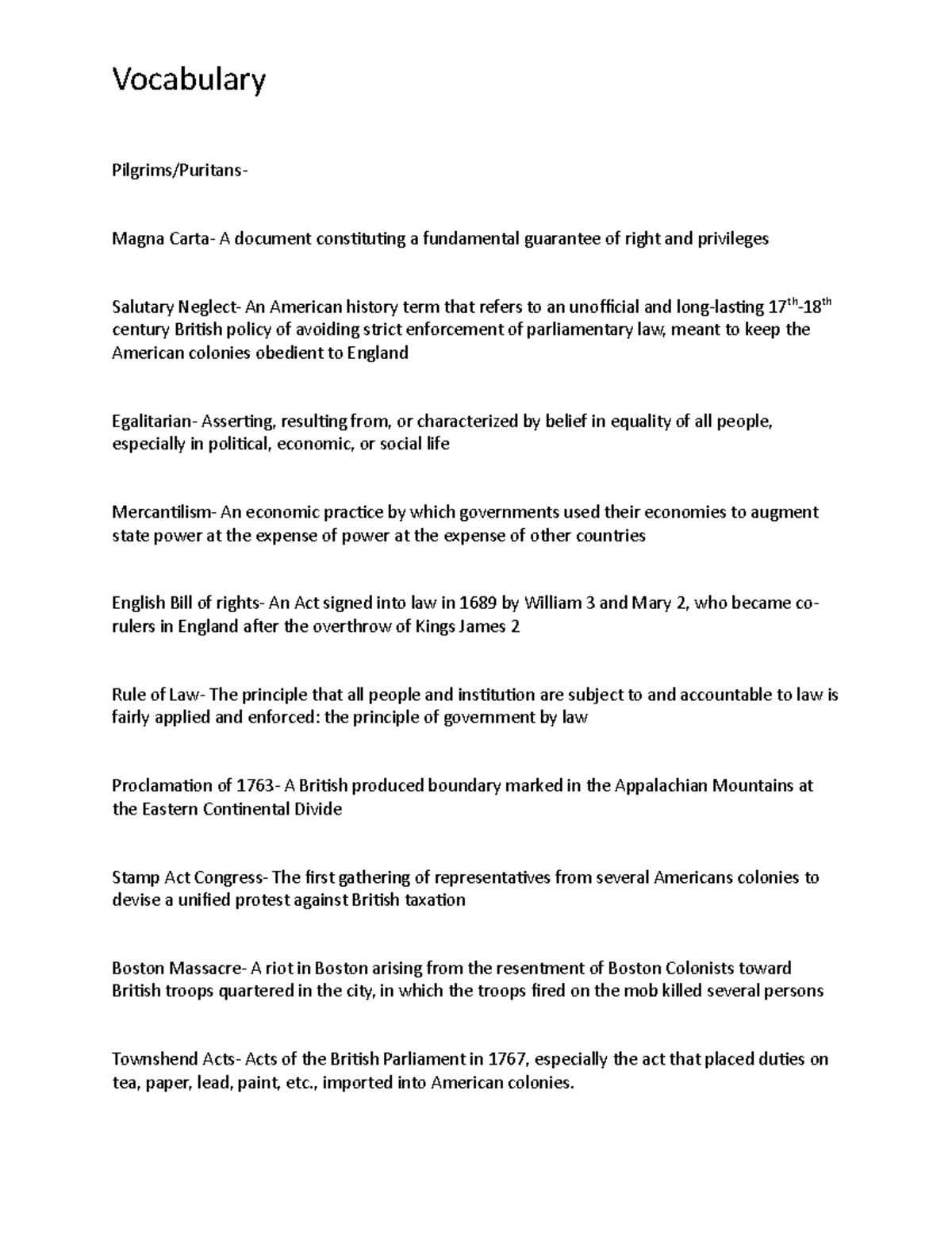 Pilgrims - Prince Charles - Vocabulary Pilgrims/Puritans- Magna Carta ...