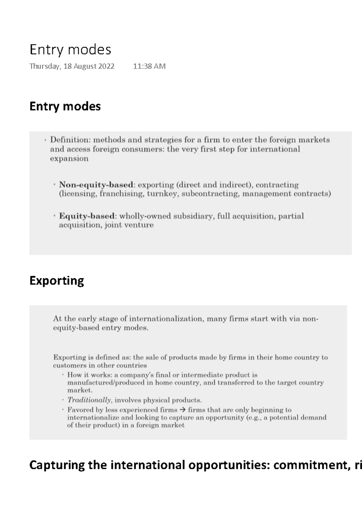 Entry Modes - International Business - Entry modes Thursday, 18 August ...