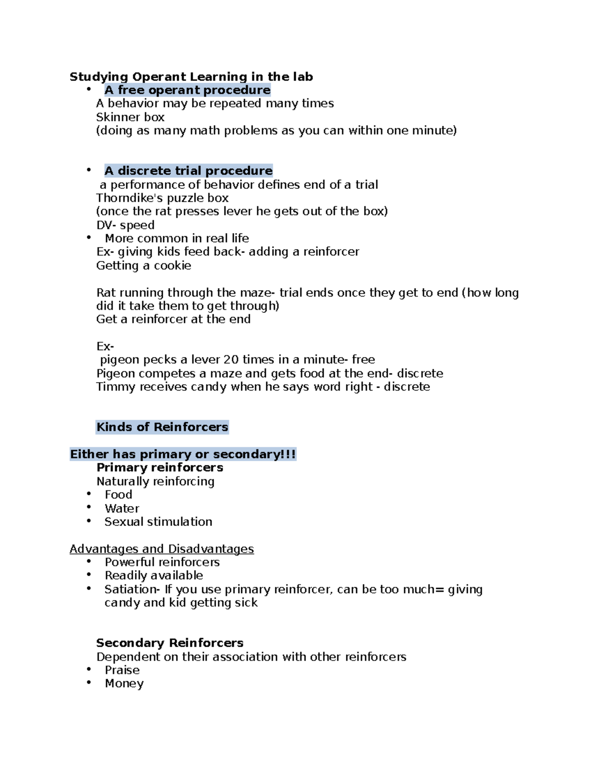 Studying Operant Learning in the lab - contingency- degree of ...